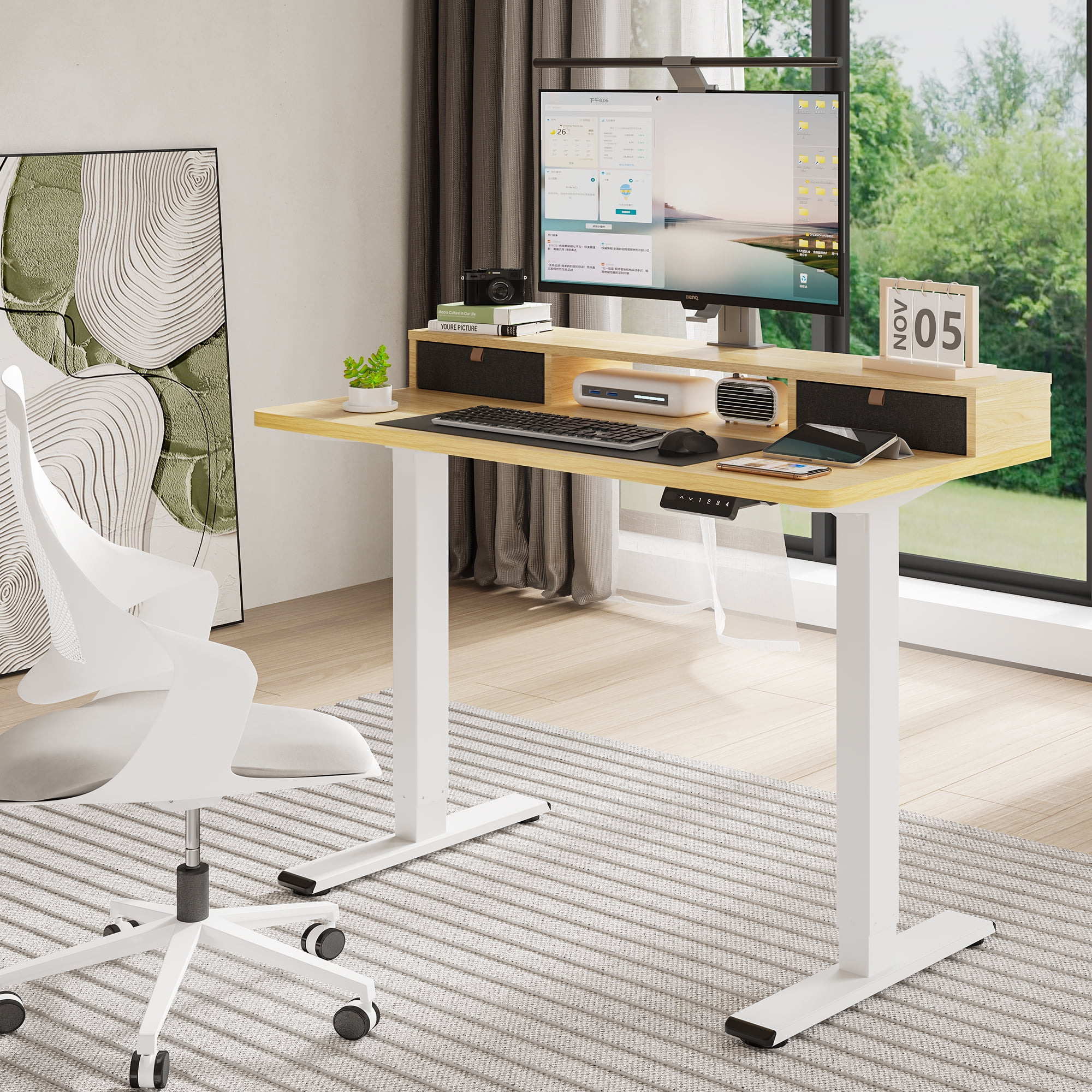 FlexiSpot 48"x24" Height Adjustable Standing Desk with 2 Drawers ...