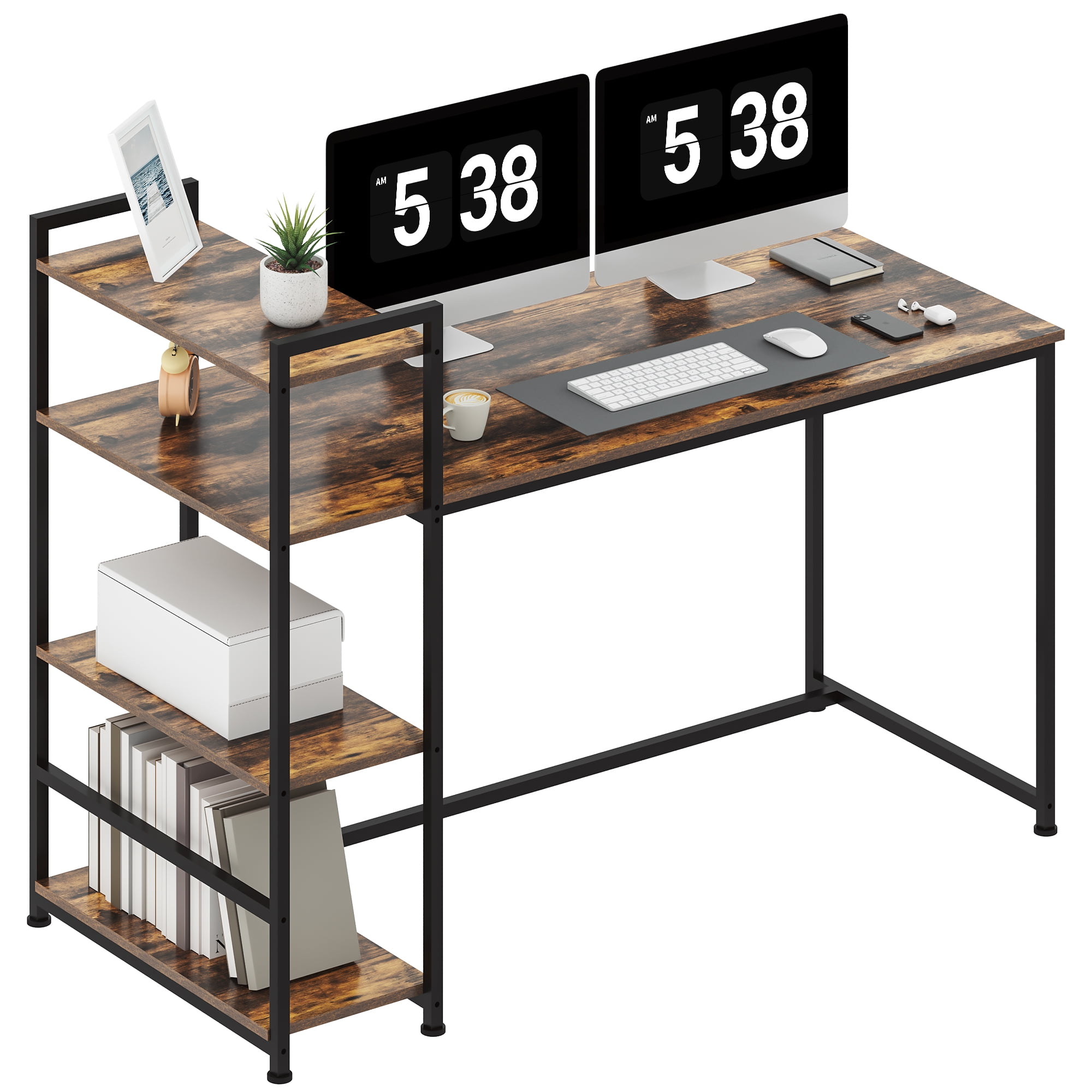 FlexiSpot 55" Computer Desk with 4 Shelves, Metal Home Office Desk ...