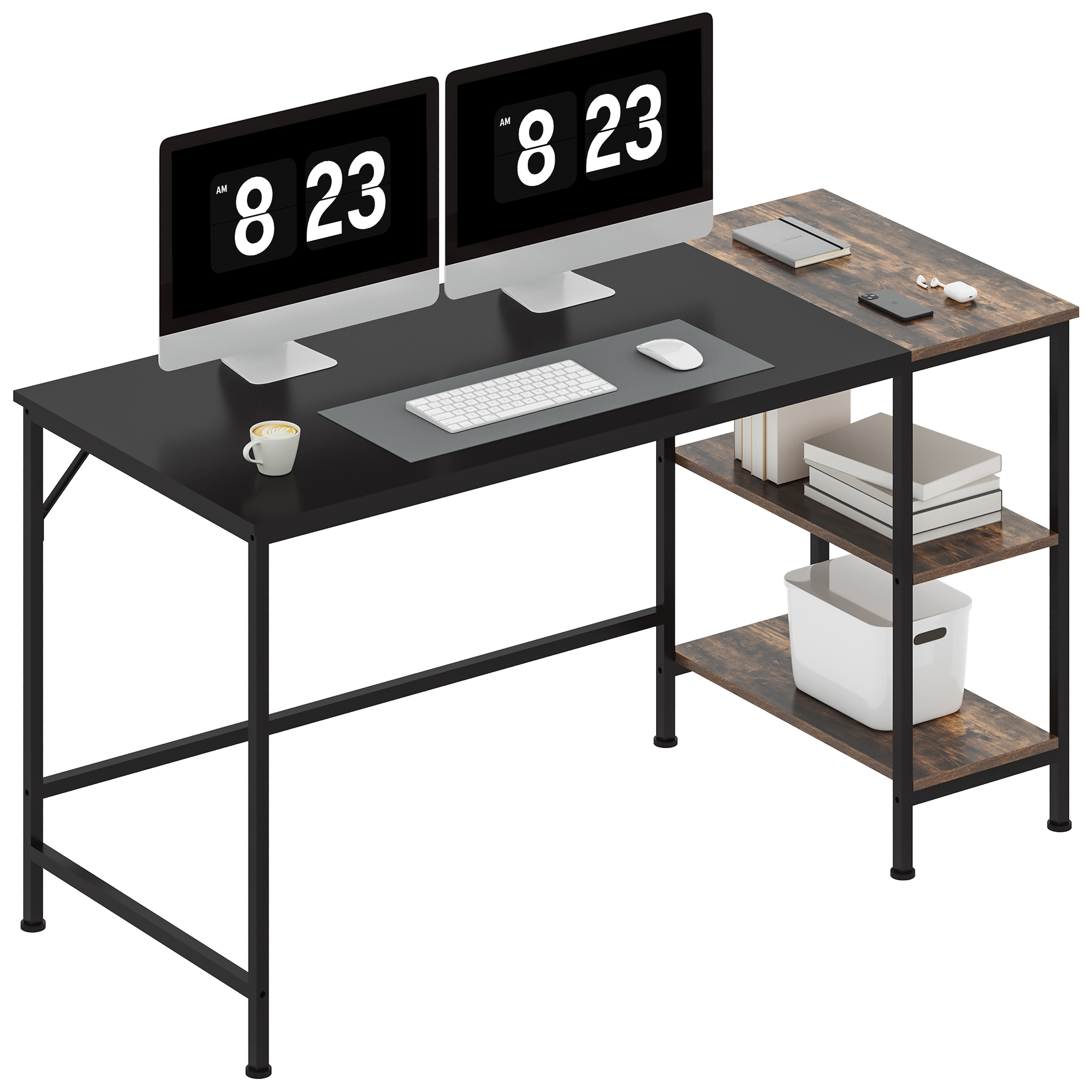 Zinus Tresa 55 x 29" Black Metal Desk with Storage and Monitor Stand ...