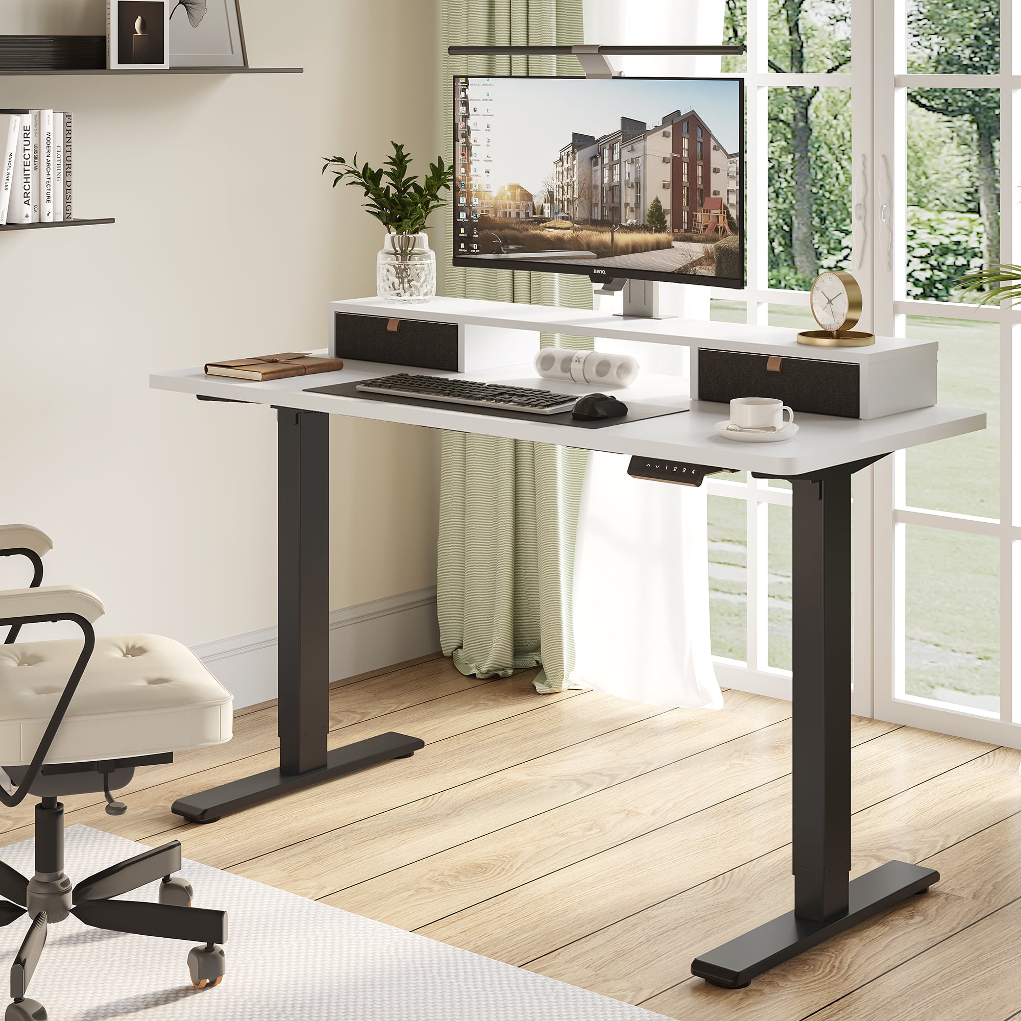FlexiSpot 55"x24" Height Adjustable Standing Desk with 2 Drawers ...