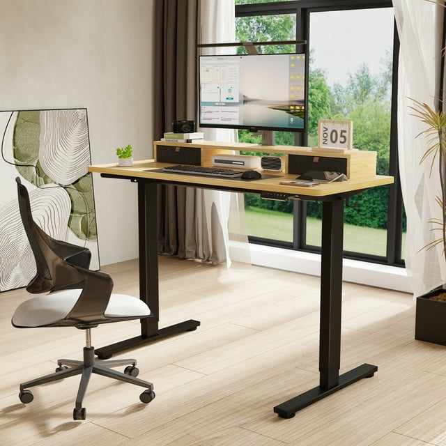 FlexiSpot 55"x24" Height Adjustable Standing Desk with 2 Drawers, Ergonomic Monitor Stand ...