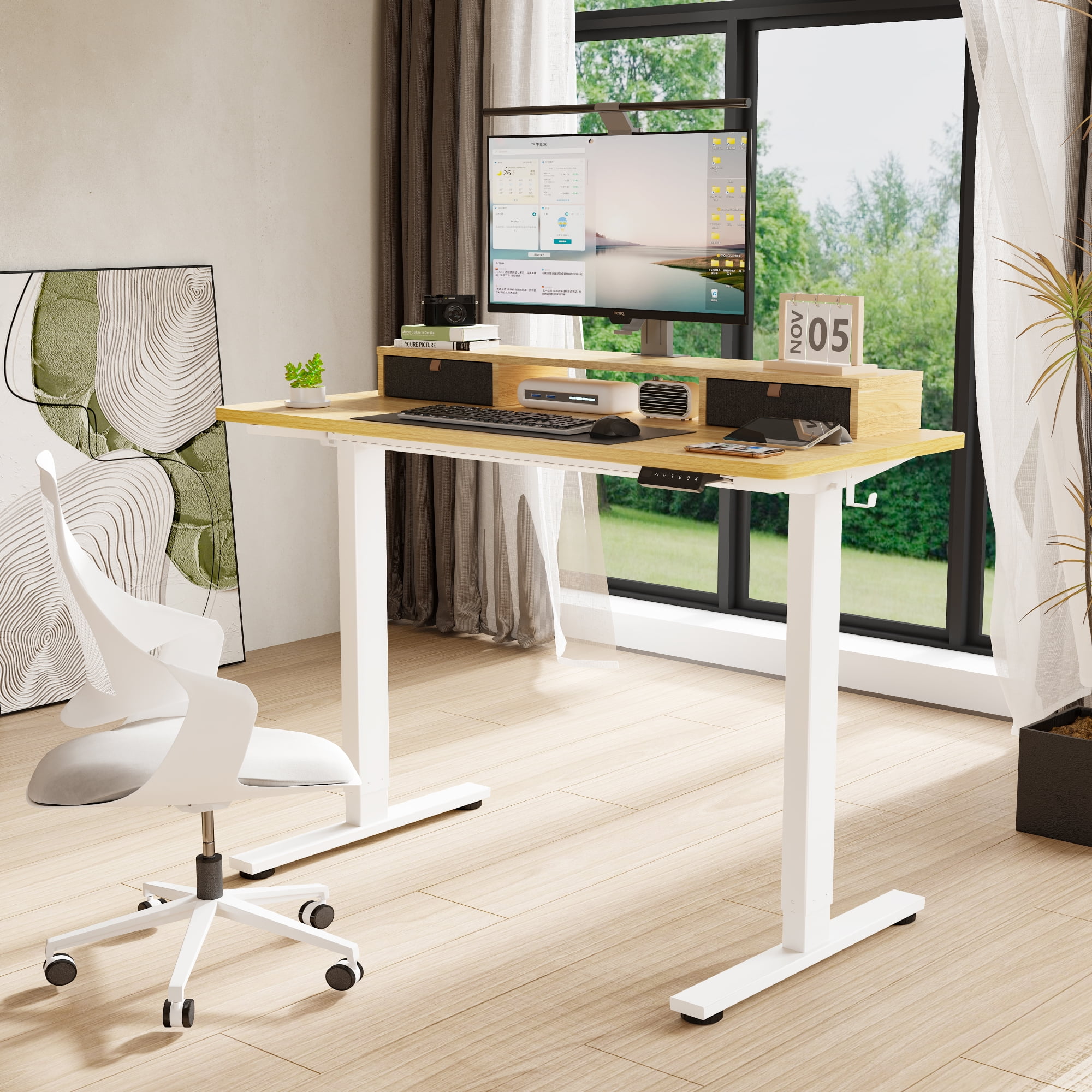 FlexiSpot 55"x24" Height Adjustable Standing Desk with 2 Drawers ...