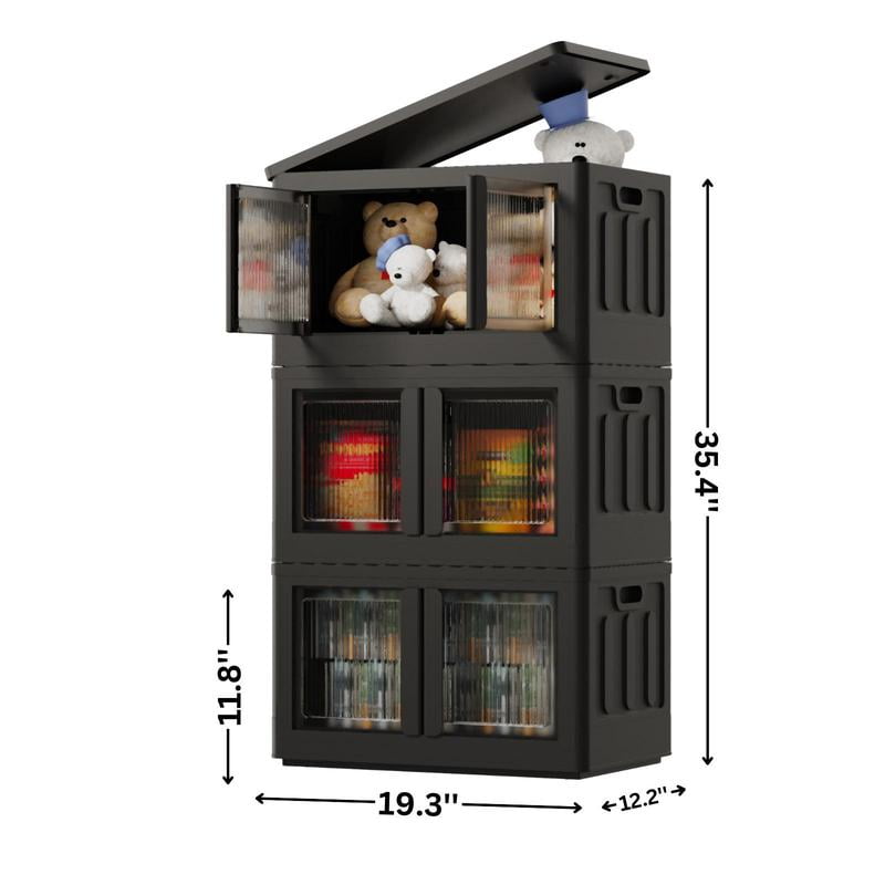 Collapsible Storage Organizer - 4-Tier Stackable Plastic Bins with Lids ...