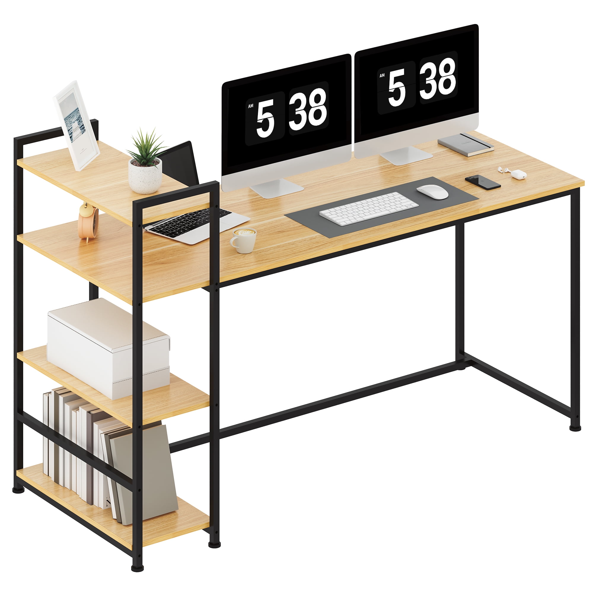 FlexiSpot 63" Computer Desk with 4 Shelves, Metal Home Office Desk ...