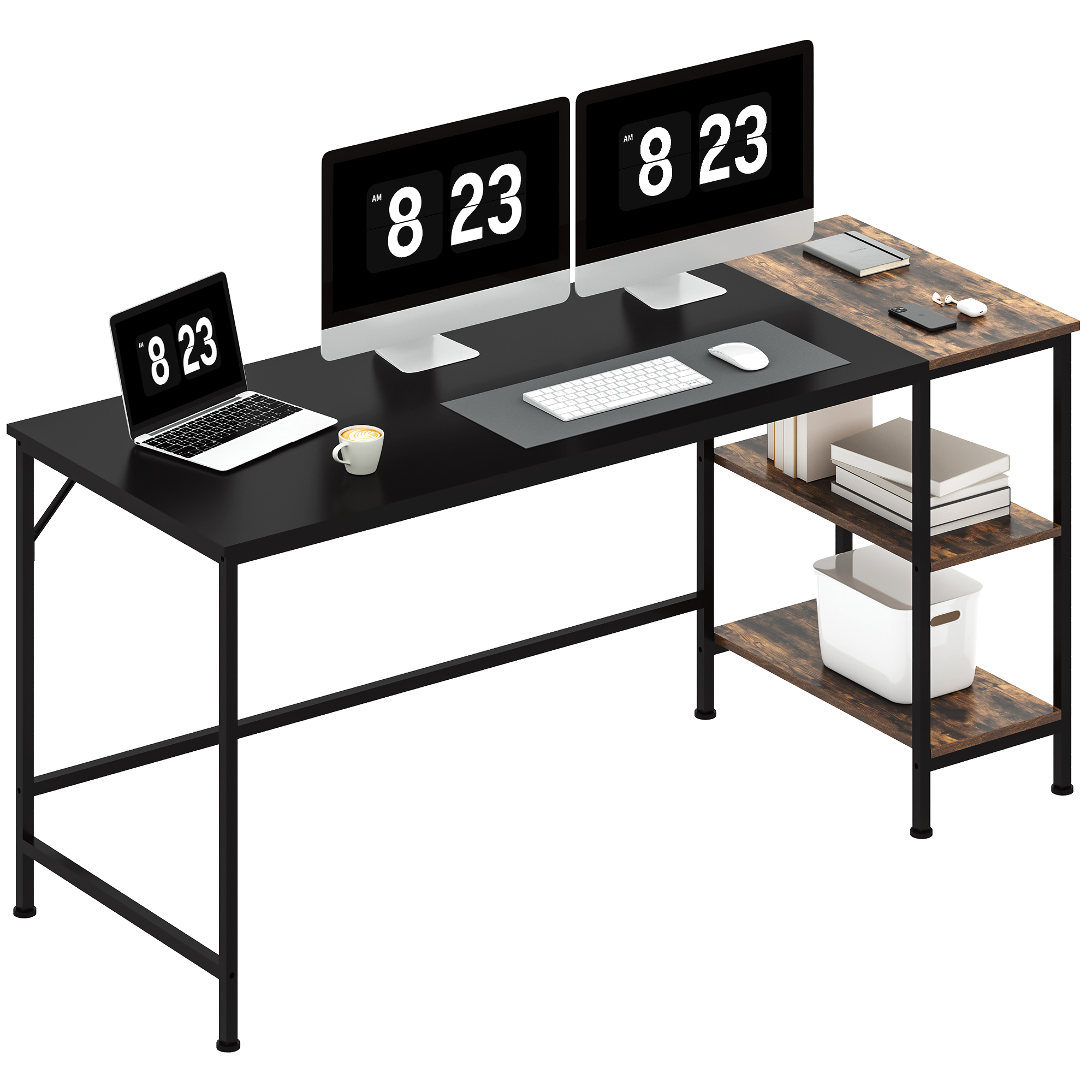 Flash Furniture Clifton Rustic Walnut Computer Desk with Top and Lower ...