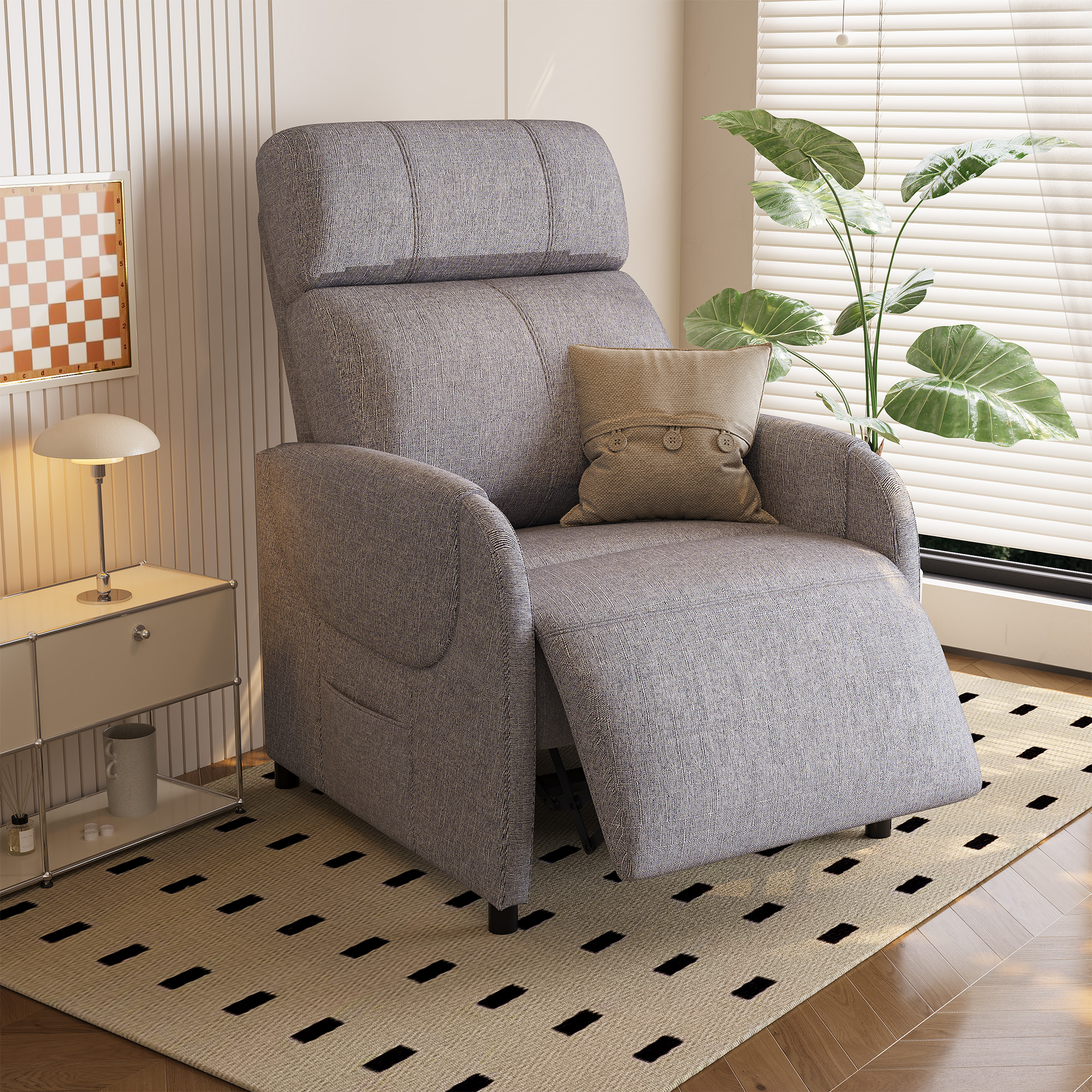 Push-back Recliner Chair, Classic Upholstered Reclining Chair with Soft ...