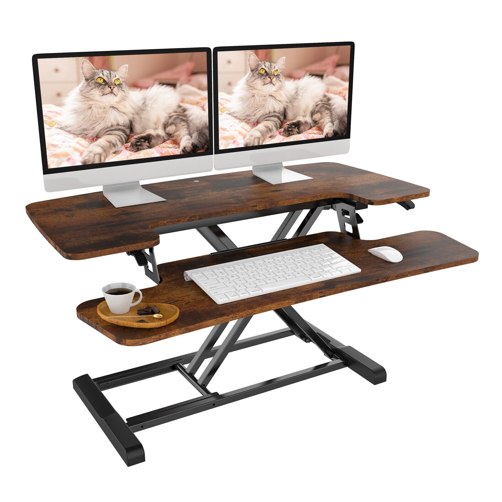 FlexiSpot Adjustable Standing Desk Converter, 35" Rustic with Keyboard Tray - Walmart.com