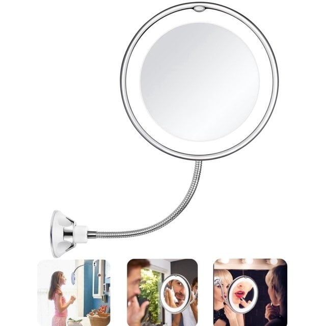 Flexible 10X Lighted Magnifying Mirror, Lighted Makeup Mirror with ...