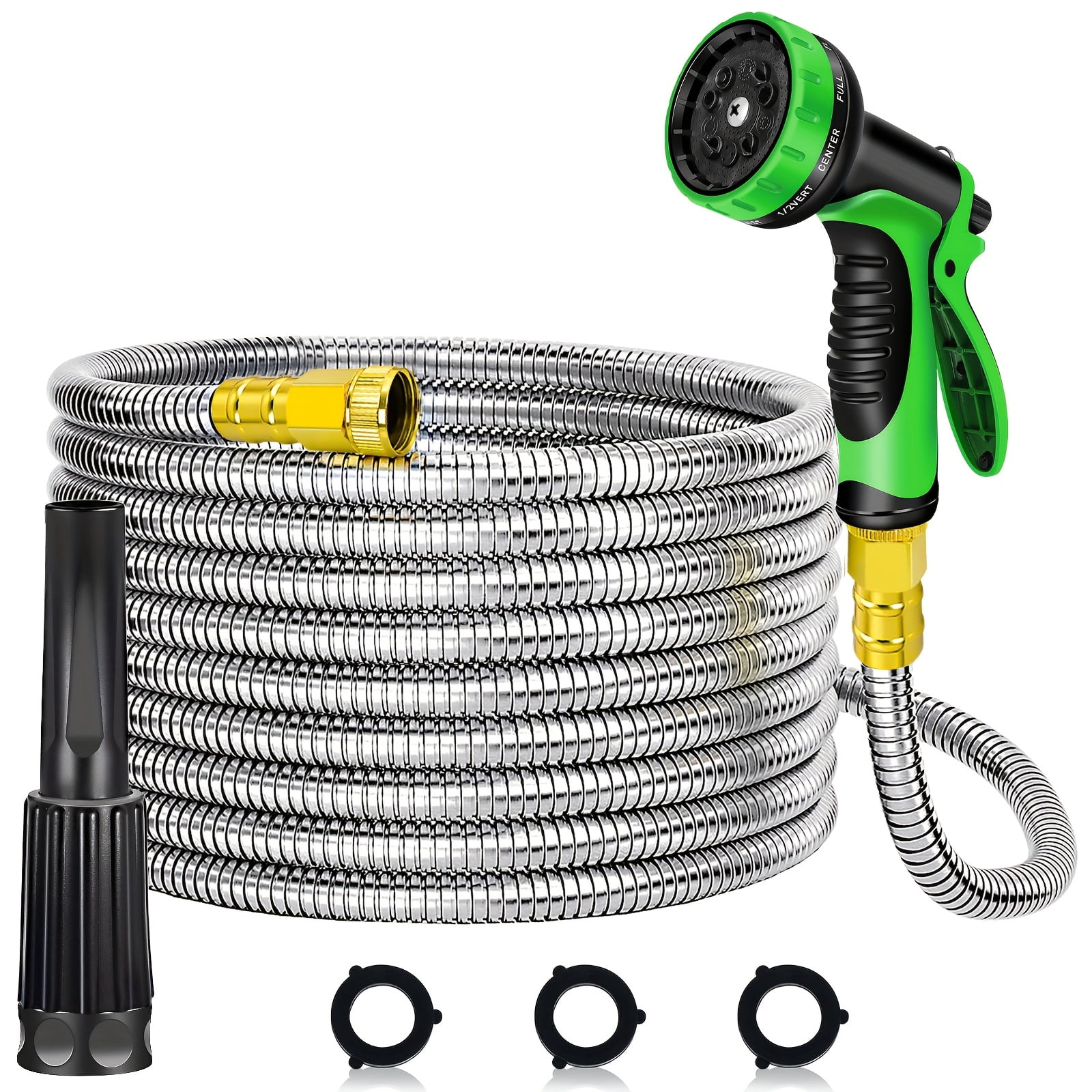 Flexible 25-100ft Stainless Steel Coil Garden Hose with Nozzle, 3/4" US ...