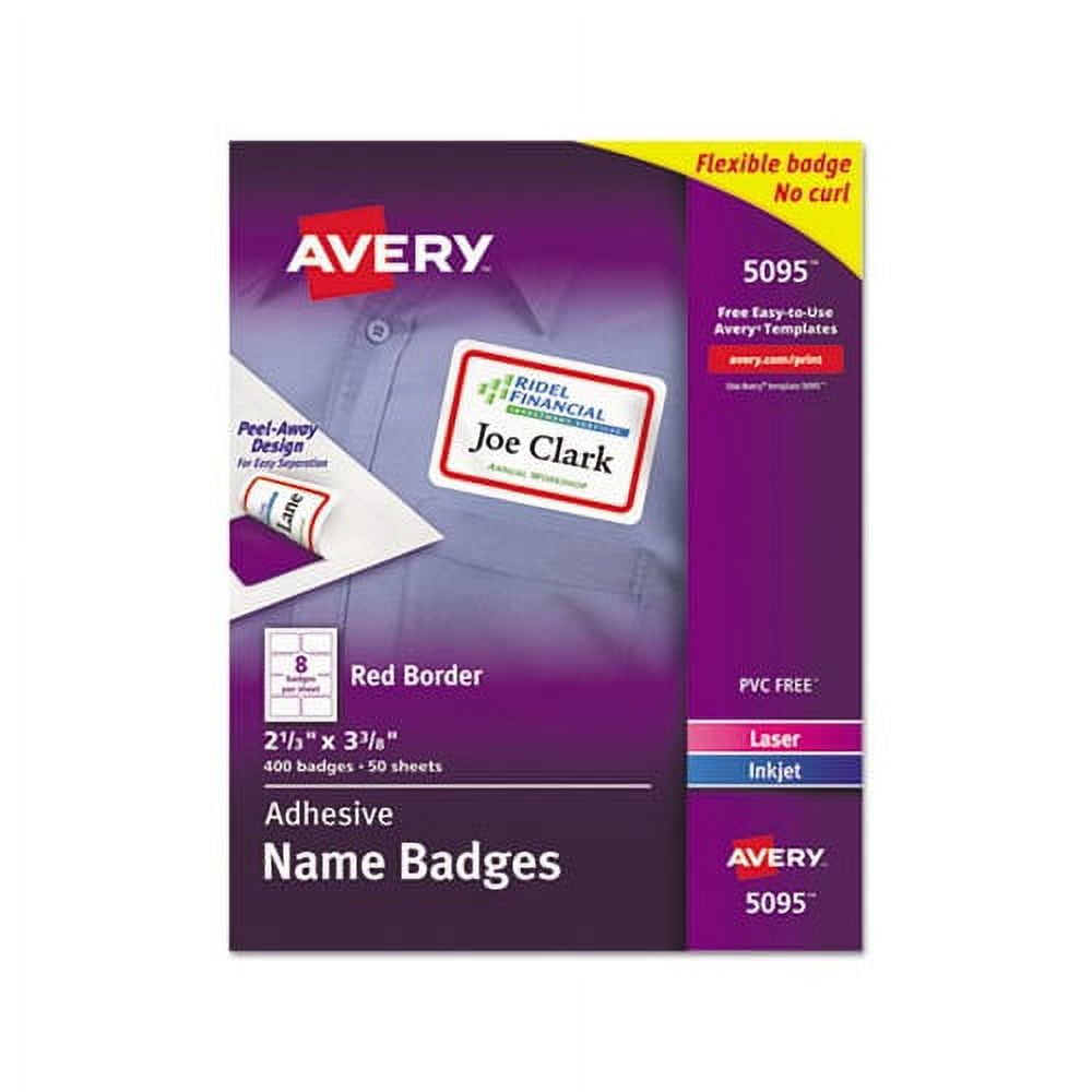 Flexible Adhesive Name Badge Labels 3.38 x 2.33, White/Red Border, 400 ...