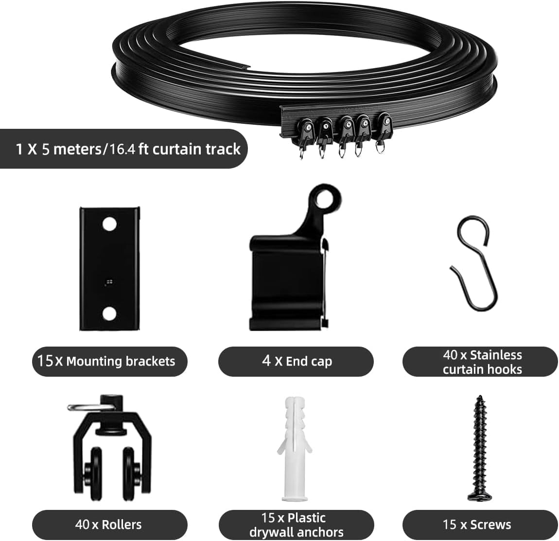 Flexible Bendable Ceiling Curtain Track, 16.4ft Black Curved Curtain ...