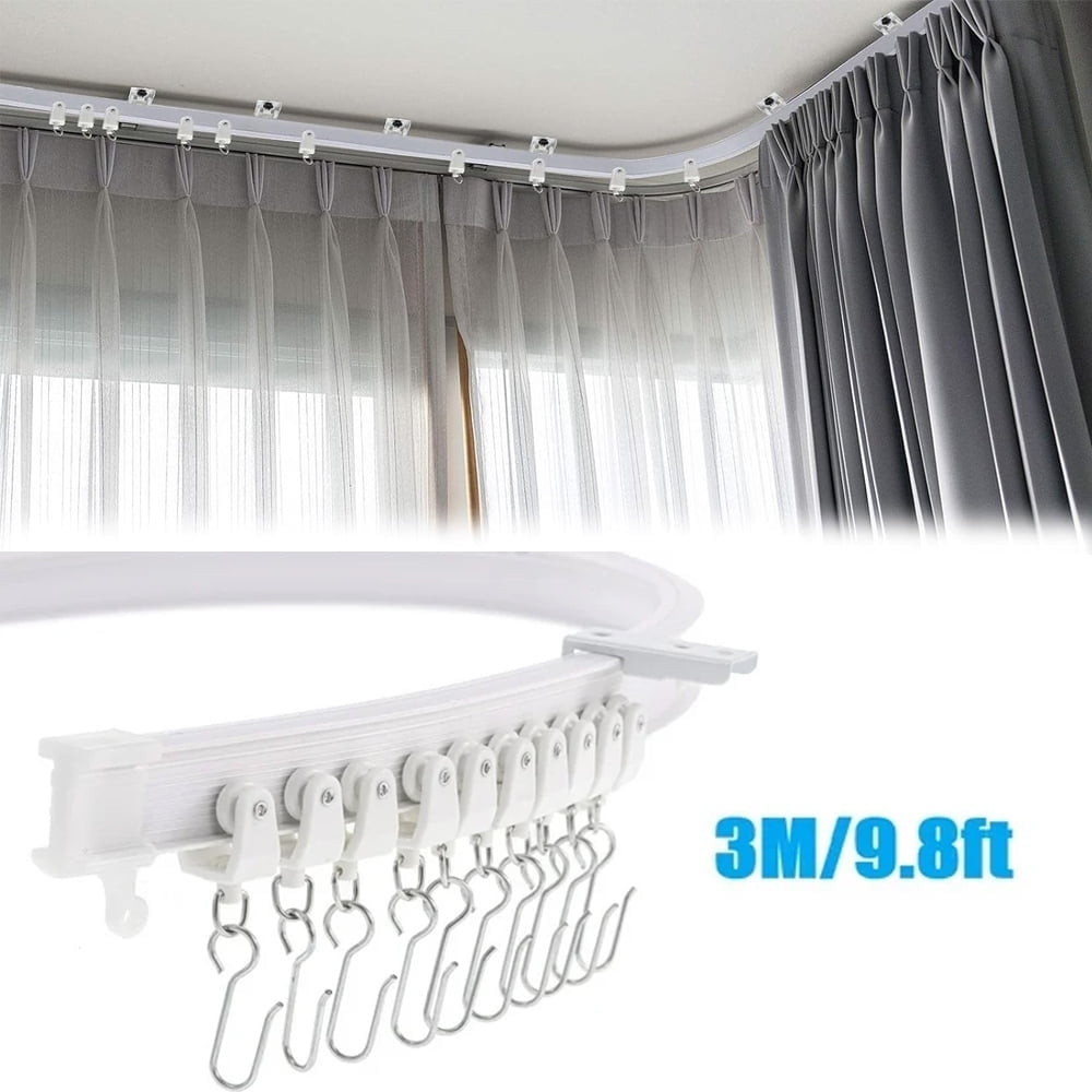 DERCLIVE Flexible Ceiling Curtain Track System, Bendable 3m/9.8ft Kit ...