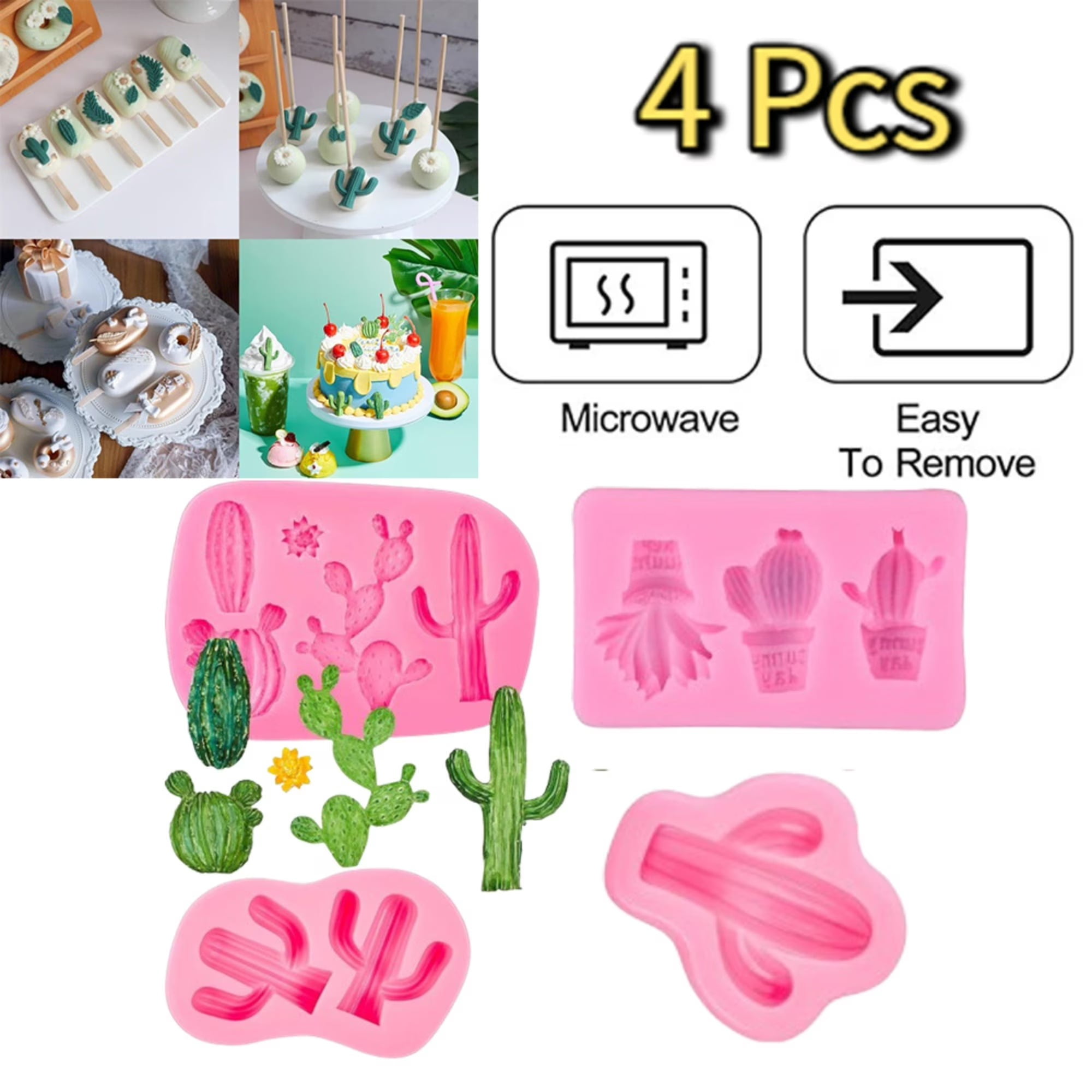 Flexible Cactus Baking Molds 4-Pack, Heat-Resistant Silicone Molds for ...