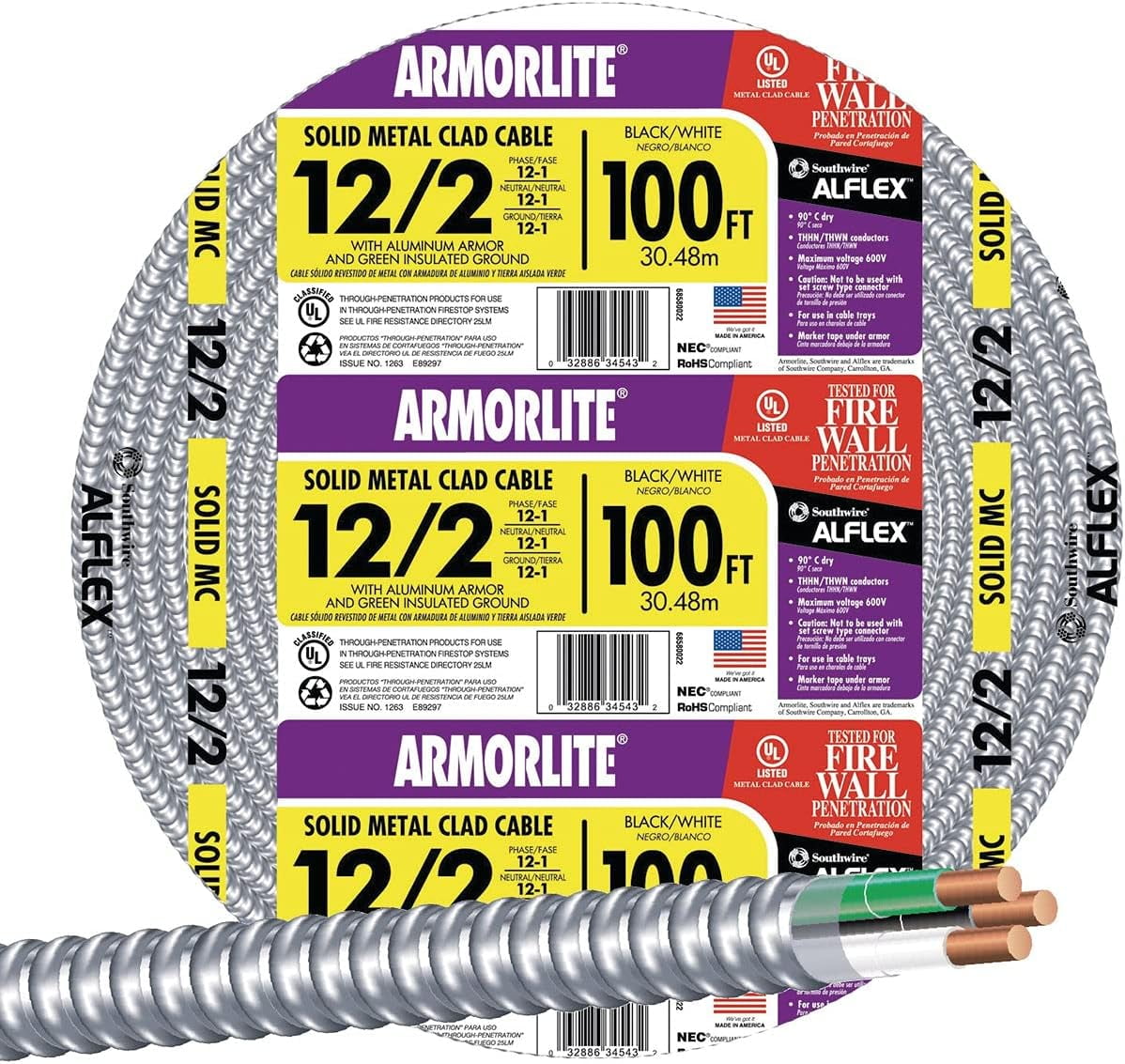 Flexible Conduit Aluminum Metal Clad 12/2 100Ft. - Walmart.com