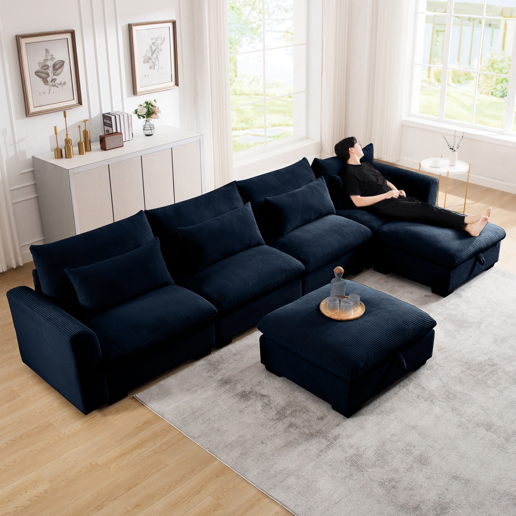 Flexible Corduroy Sectional for Living Room and Bedroom / Combines into ...