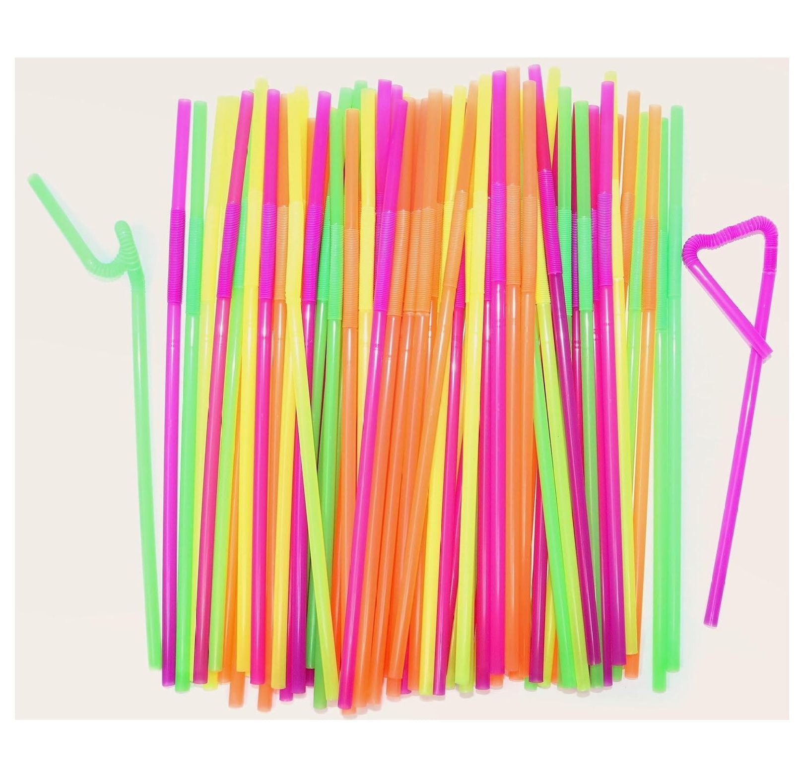 Flexible Disposable Neon Straws - BPA Straws Drinking Plastic Made ...