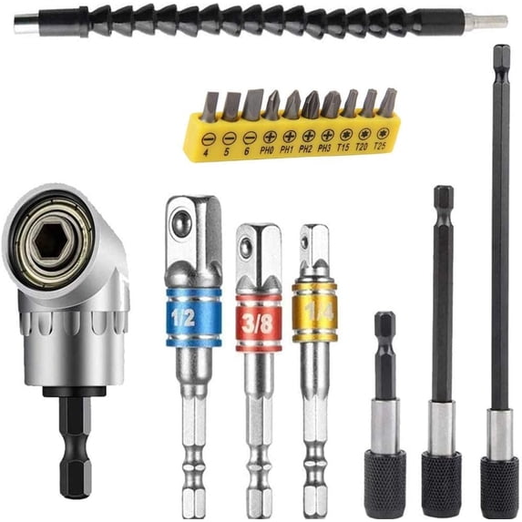 Flexible Drill Bit Extension Set, Includes 105? Right Angle Drill ...