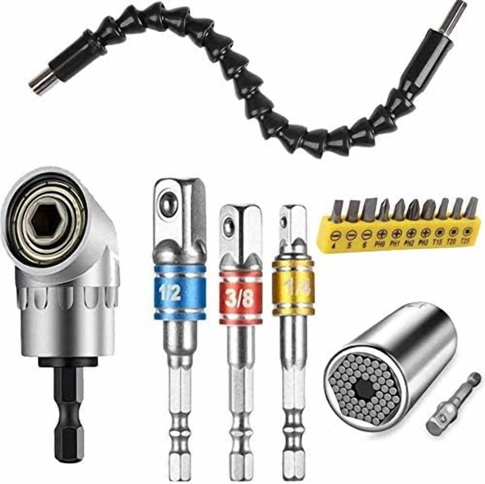 Flexible Drill Bit Extension and Universal Socket Wrench Tool Set, 105 ...