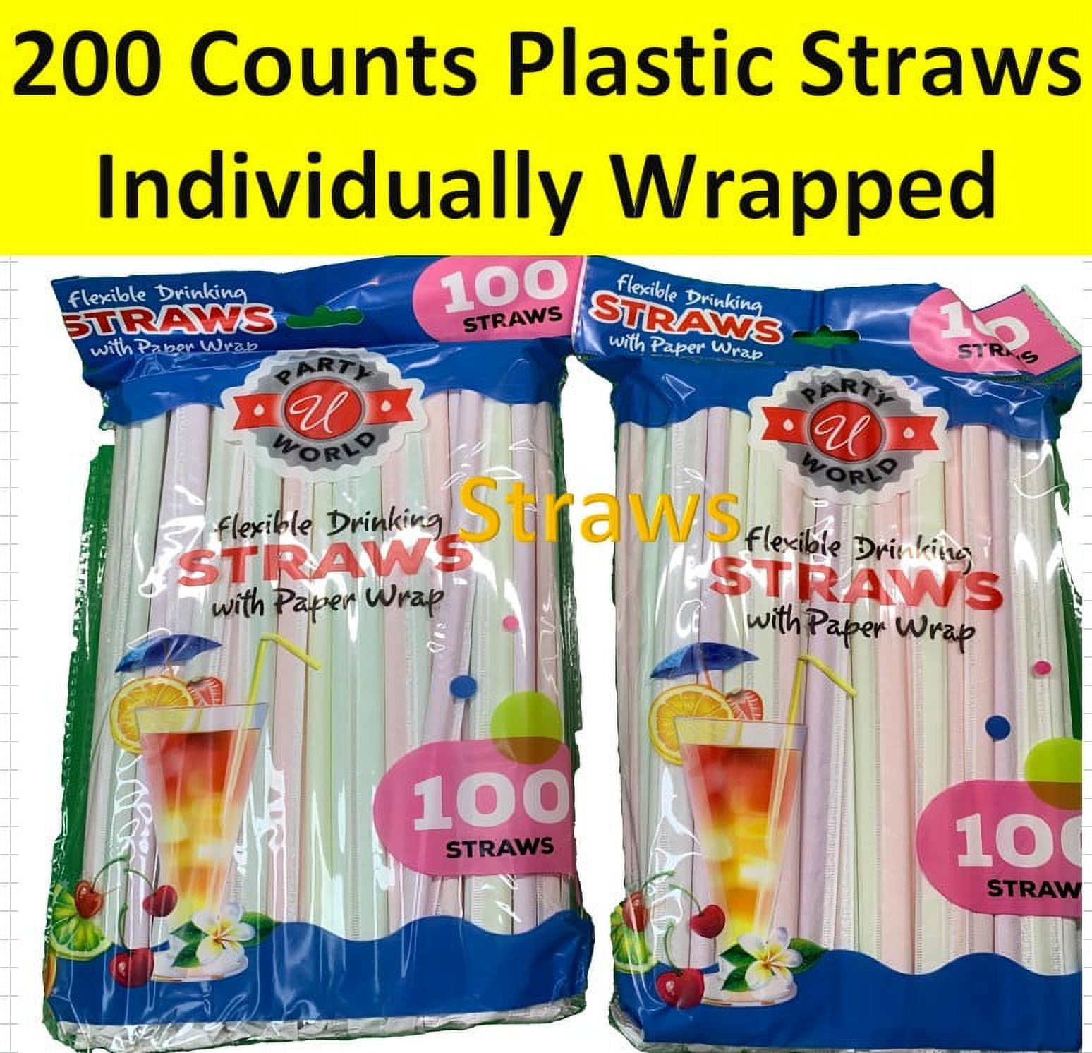 Flexible Drinking Disposable Plastics Straws Neon Individually Wrapped ...