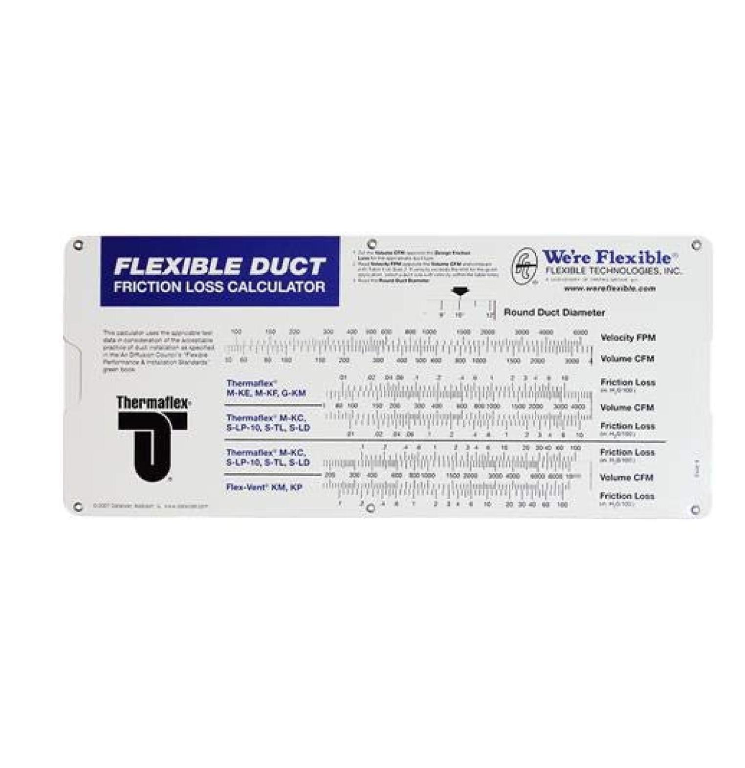 Flexible Duct Friction Loss Calculator/ Duct Calculator Tool # 34-3453 ...