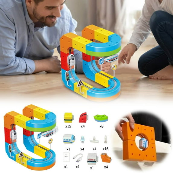 Flexible Electric Train Set, 59-Piece Click-Together Track Toy ...