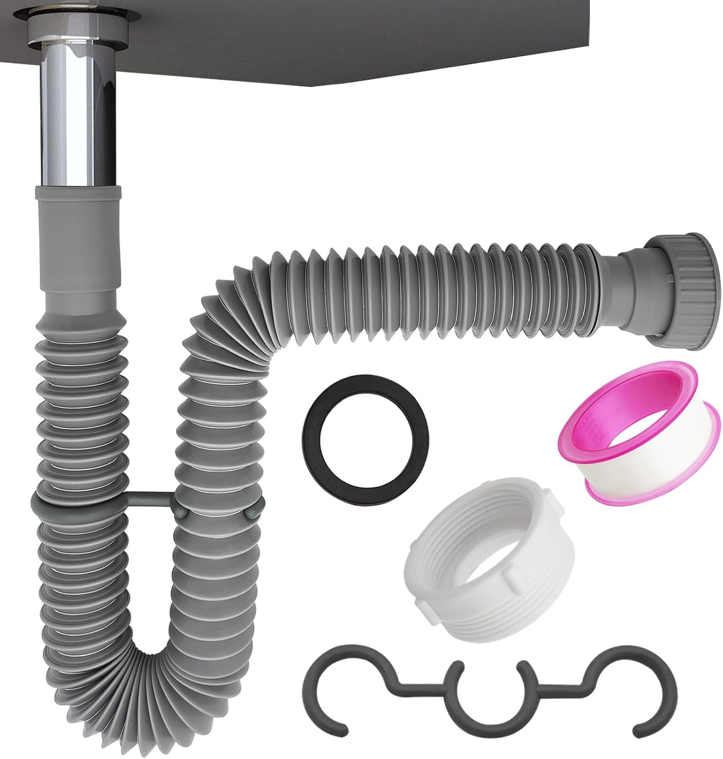 Flexible Expandable Bathroom P Trap, 1 1/4 to 1 1/2 Sink Drain Adapter ...