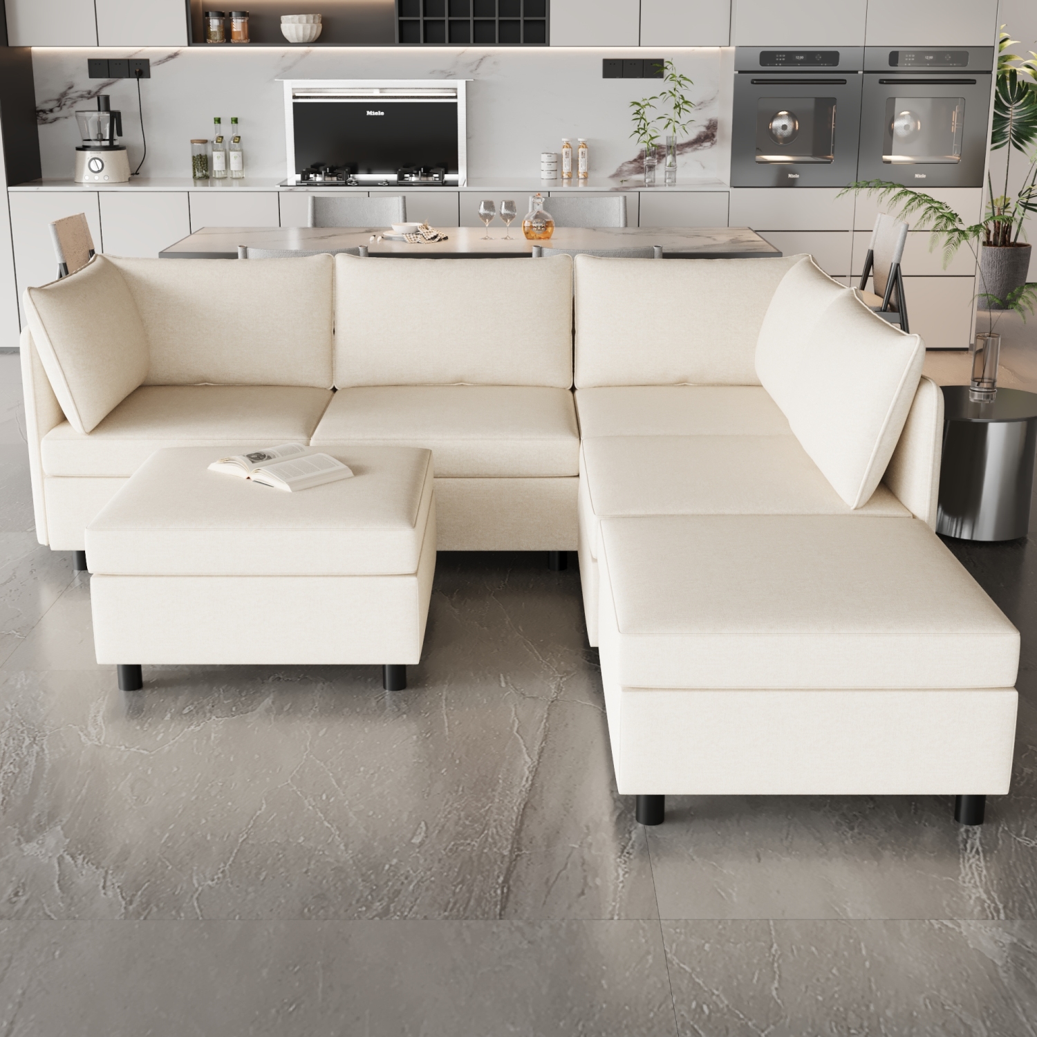 Flexible Fabric Modular Sectional Sofa Set with Convertible Sleeper Seat for Living Room ...