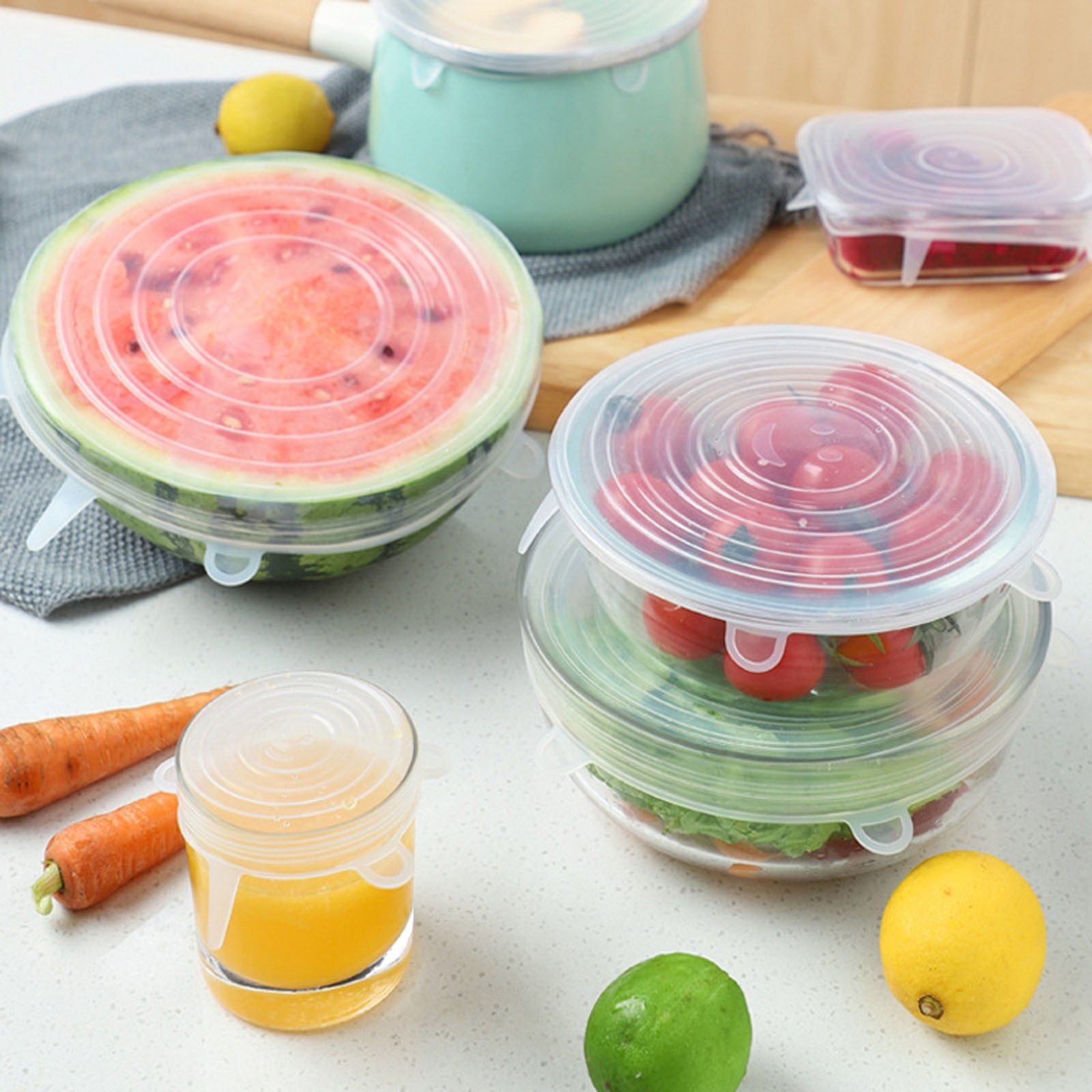 Flexible Food-Grade Silicone Lids - 3-Piece Universal Reusable Fresh ...
