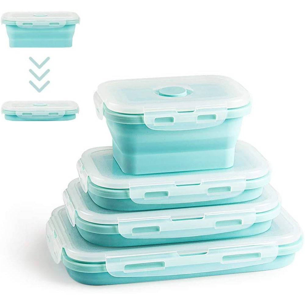 Flexible Food Storage, Silicone Collapsible Containers with Airtight Vacuum Seal, Temperature ...