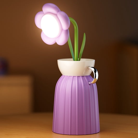 Flexible Gooseneck Flower Desk Lamp with Vase | Rechargeable LED Light ...