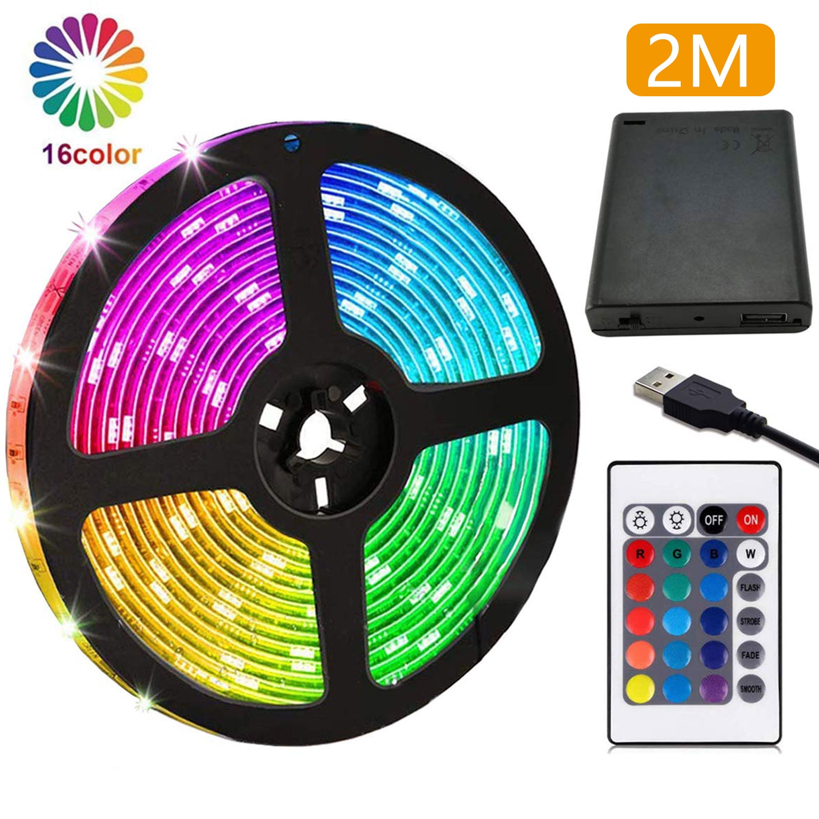 Flexible LED Strip Lights Battery Operated,6.6FT/3.3FT 2M/1M RGB ...