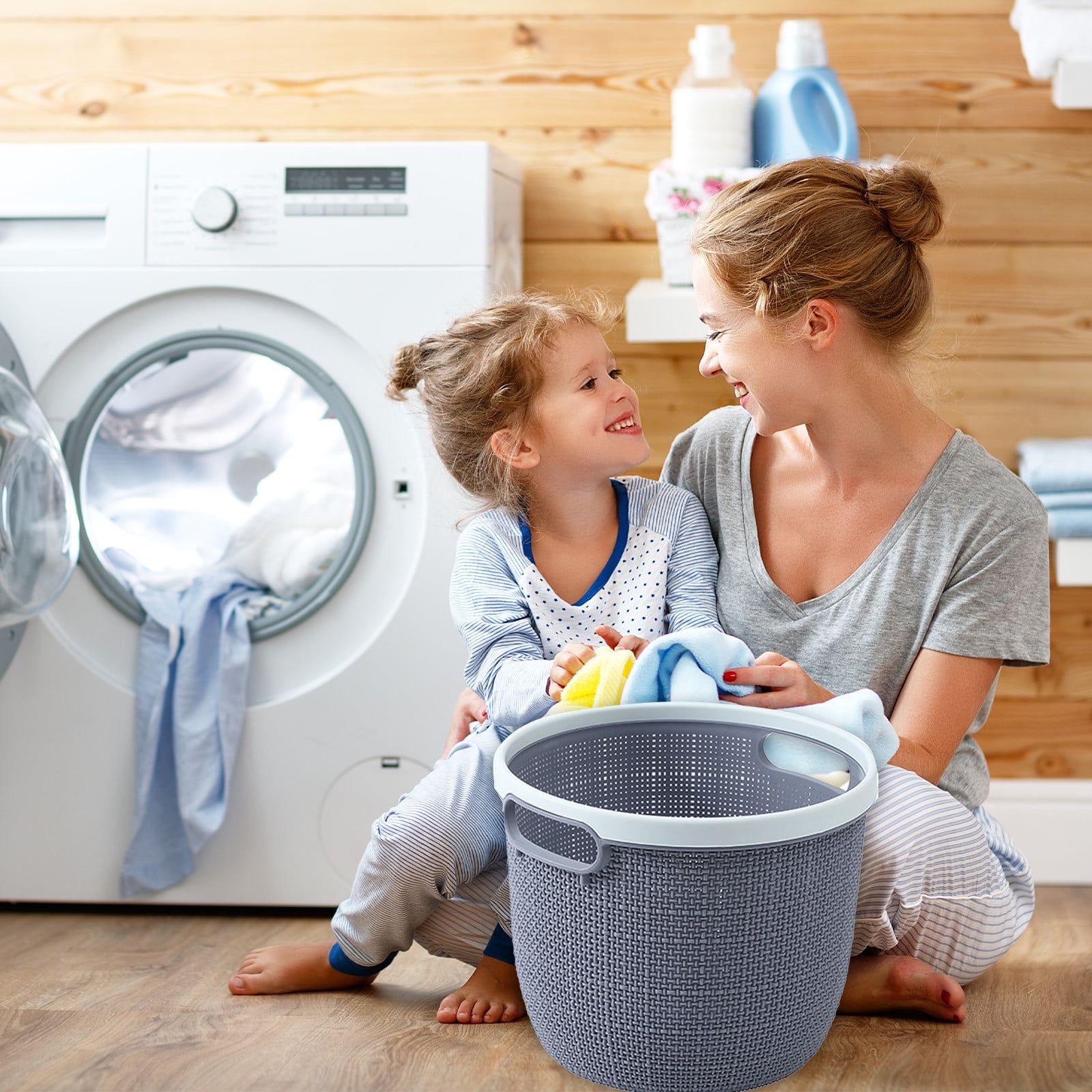 Flexible Laundry Basket with Handles, Portable Round Bin, Plastic ...