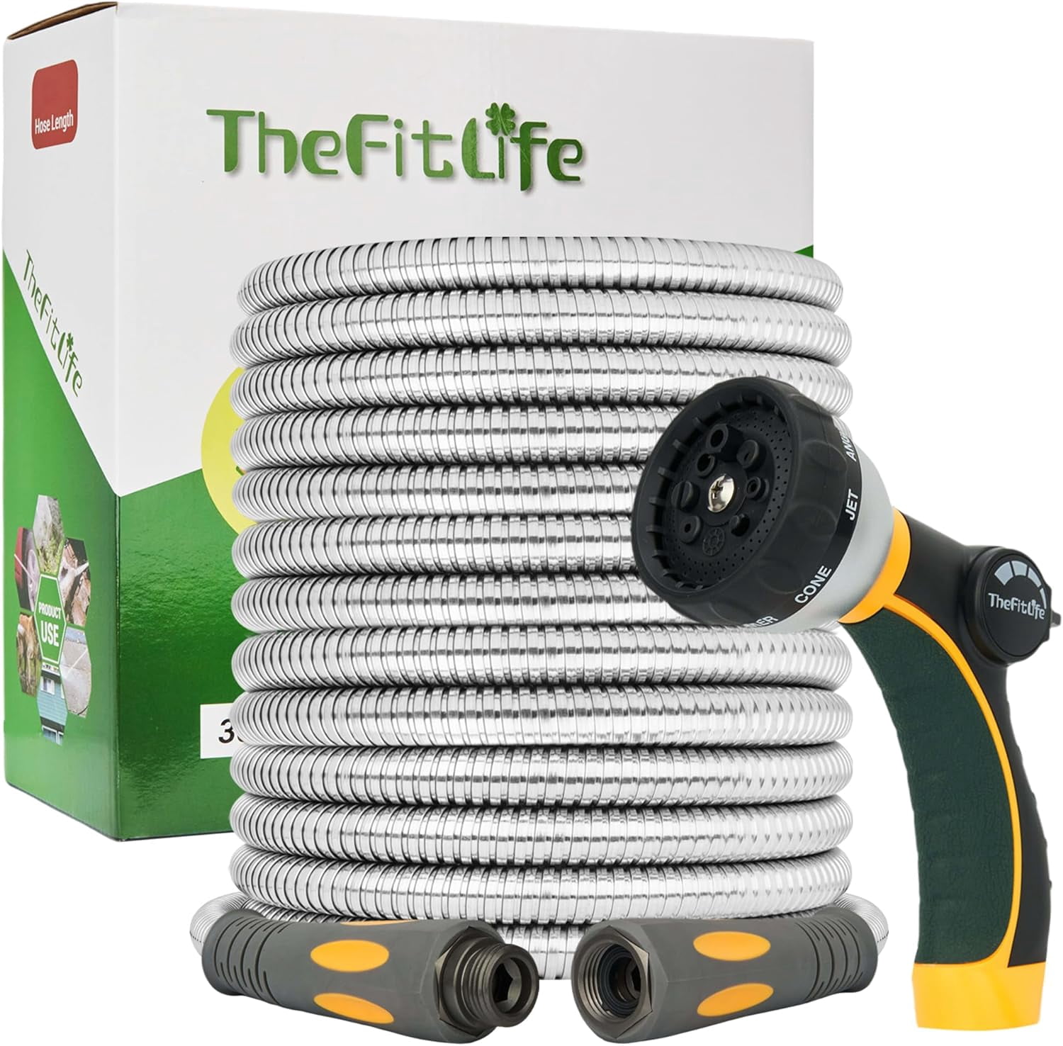 Flexible Metal Garden Hose - 50 FT Lightweight Stainless Steel Water ...