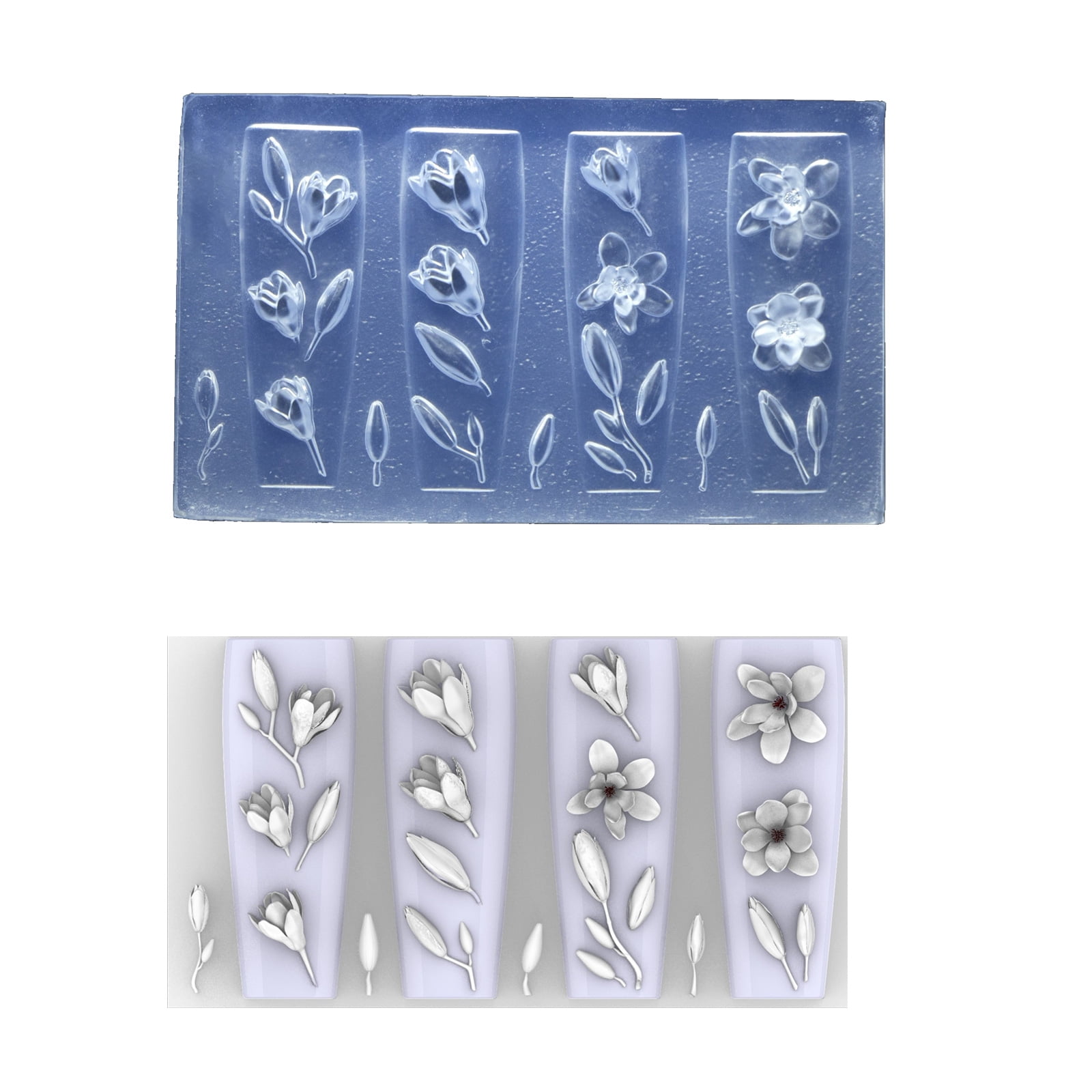 Flexible Nails Mould Flower Theme Nails Art Template Moulds Silicone ...