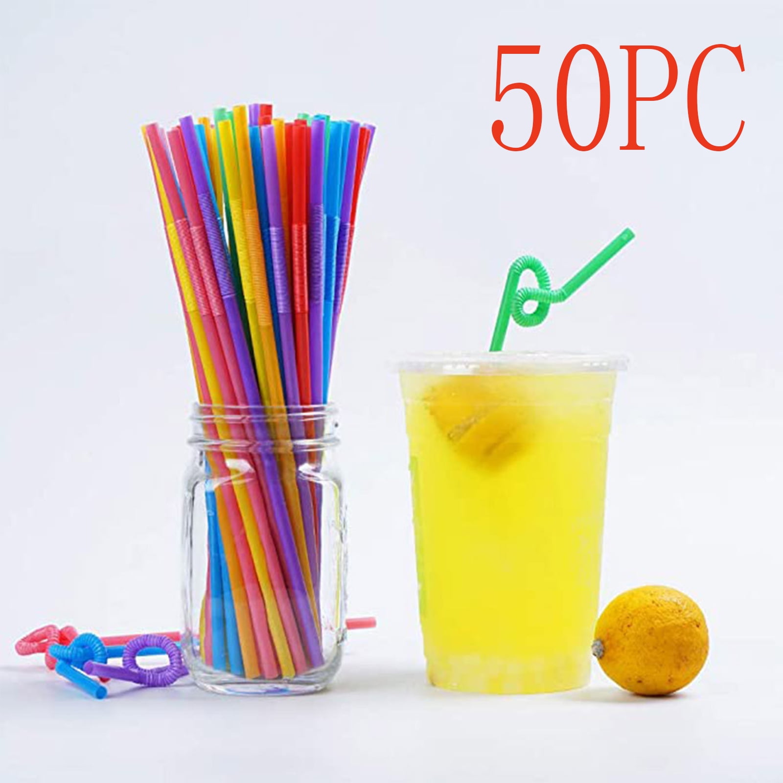 Flexible Plastic Straws - 50PC Vibrant Assorted Colors | Bendable ...