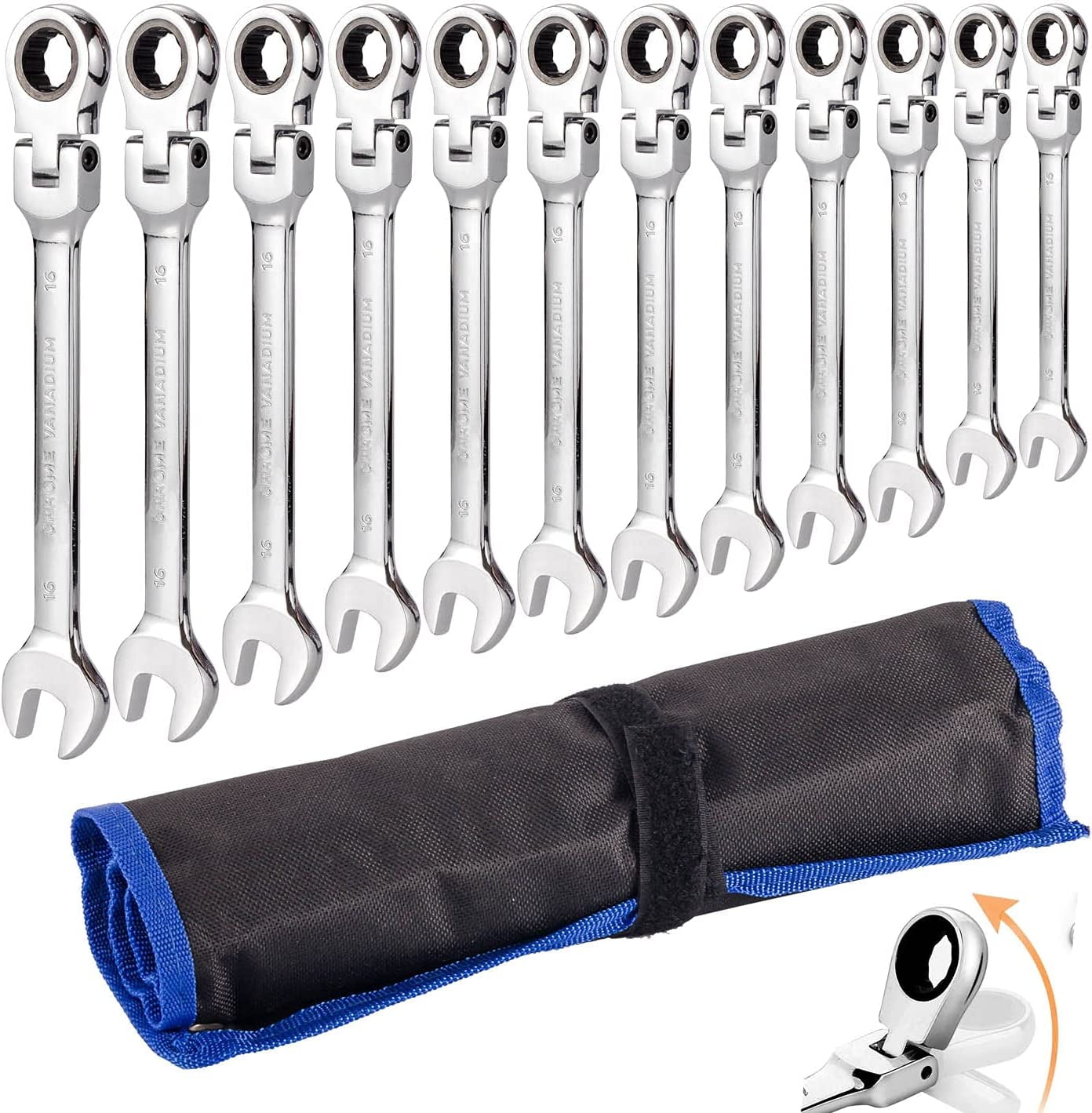Flexible Ratchet Wrench Set 12pcs 8-19mm Spanner Gear Ring Ratcheting ...