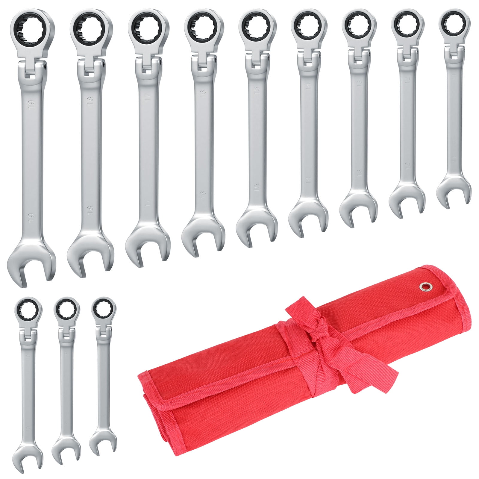 Flexible Ratcheting Wrench Set 12pcs Metric 8-19mm Flex-Head Spanner ...