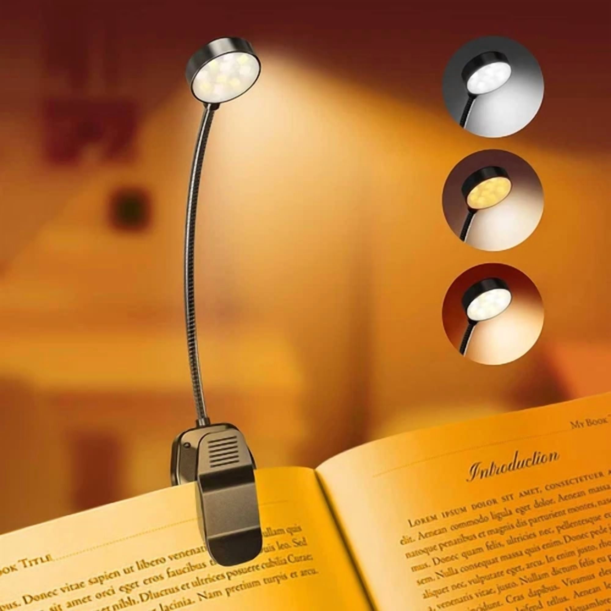 Flexible Rechargeable Led Book Light With 3 Light Modes Easy Clip ...
