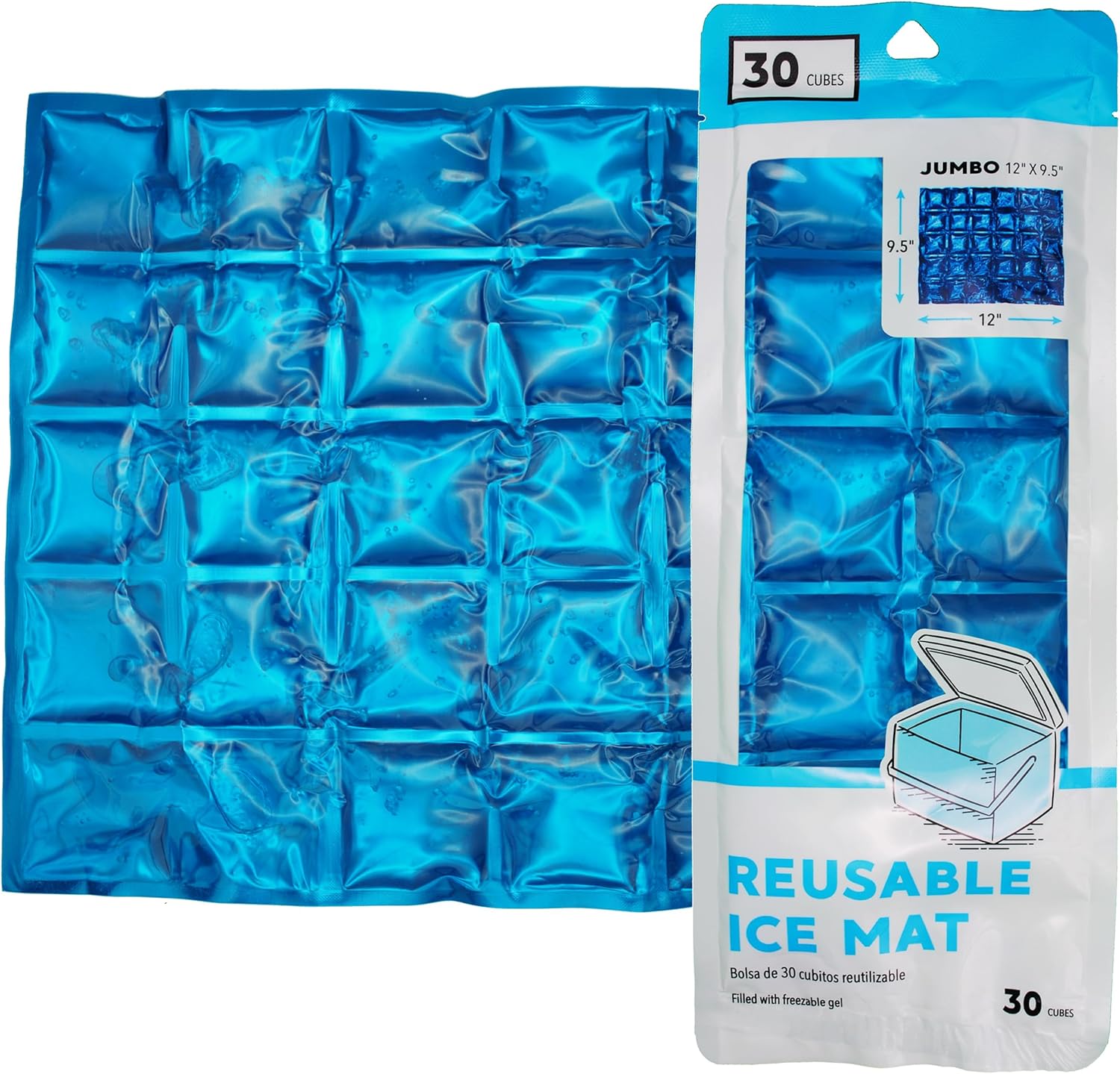 Flexible Reusable Ice Mat, 30 Cube Blue Ice Pack, Jumbo 12x9.5-Inch ...