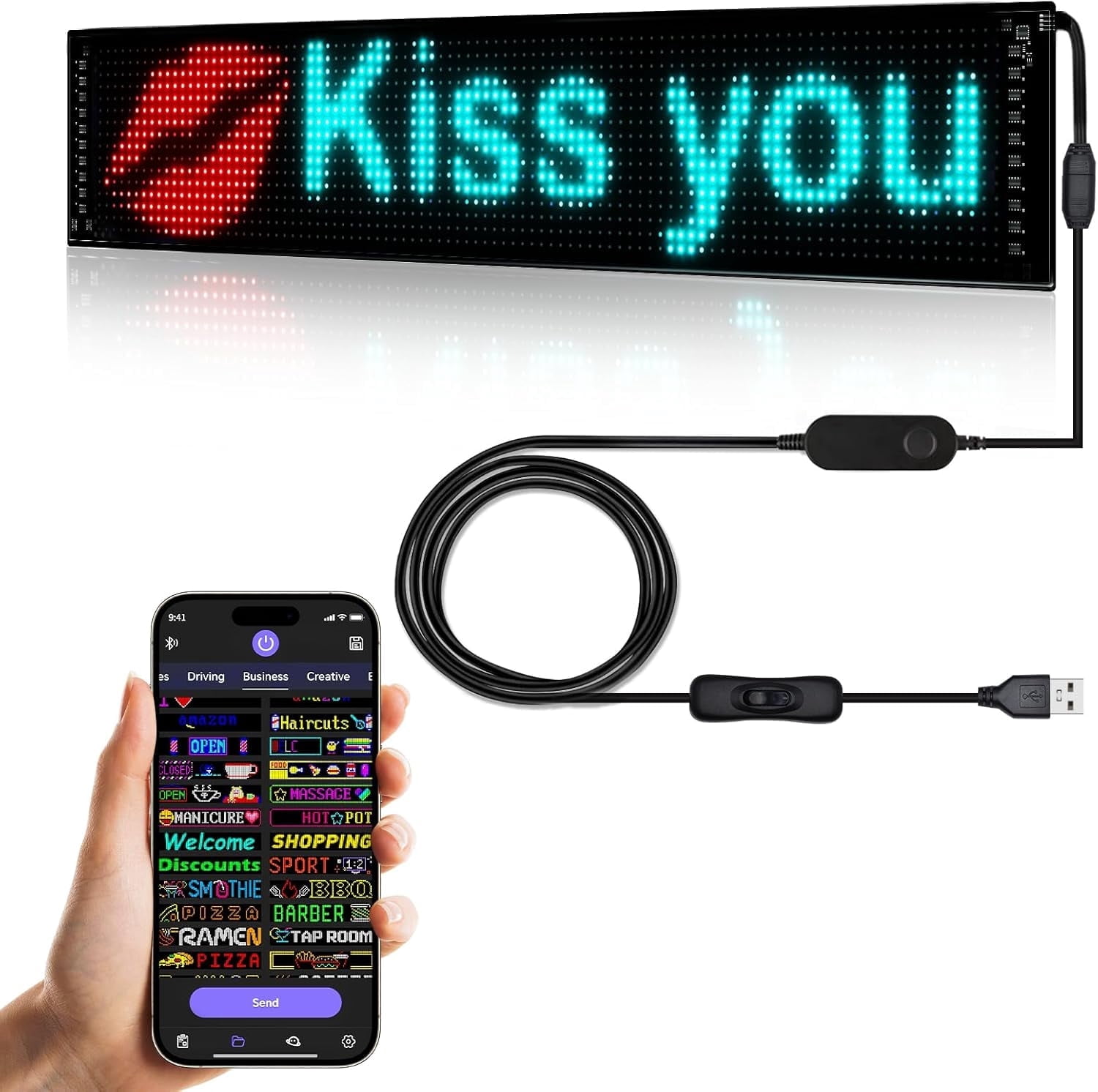 Flexible Scrolling LED Car Sign, USB-Powered Bluetooth Display with ...