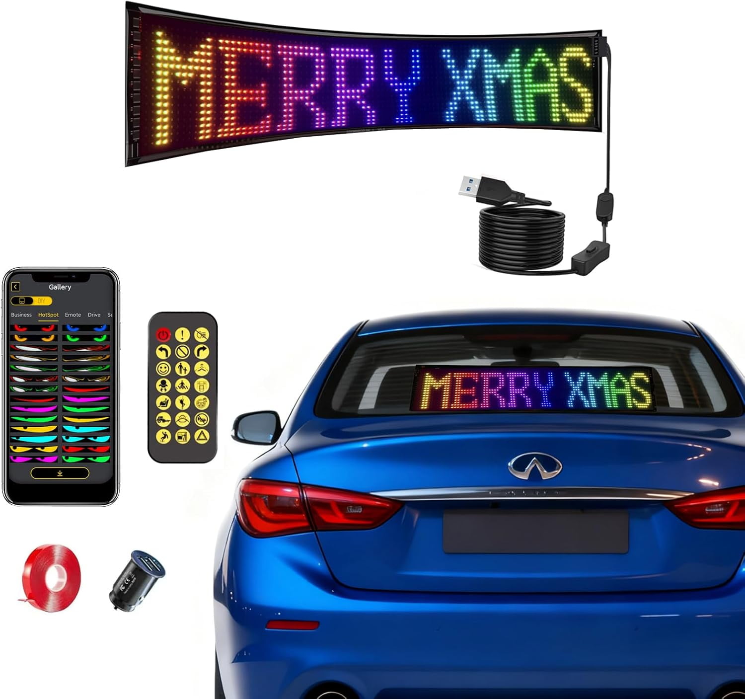 Flexible Scrolling LED Car Sign, USB-Powered Bluetooth Display with ...
