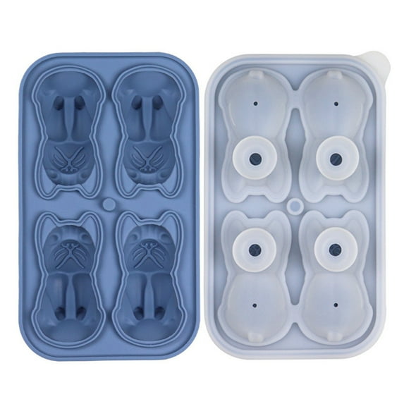 Flexible Silicone 4 Cavity 3D Dog Ice Mold Round Ice Maker for Home Use ...