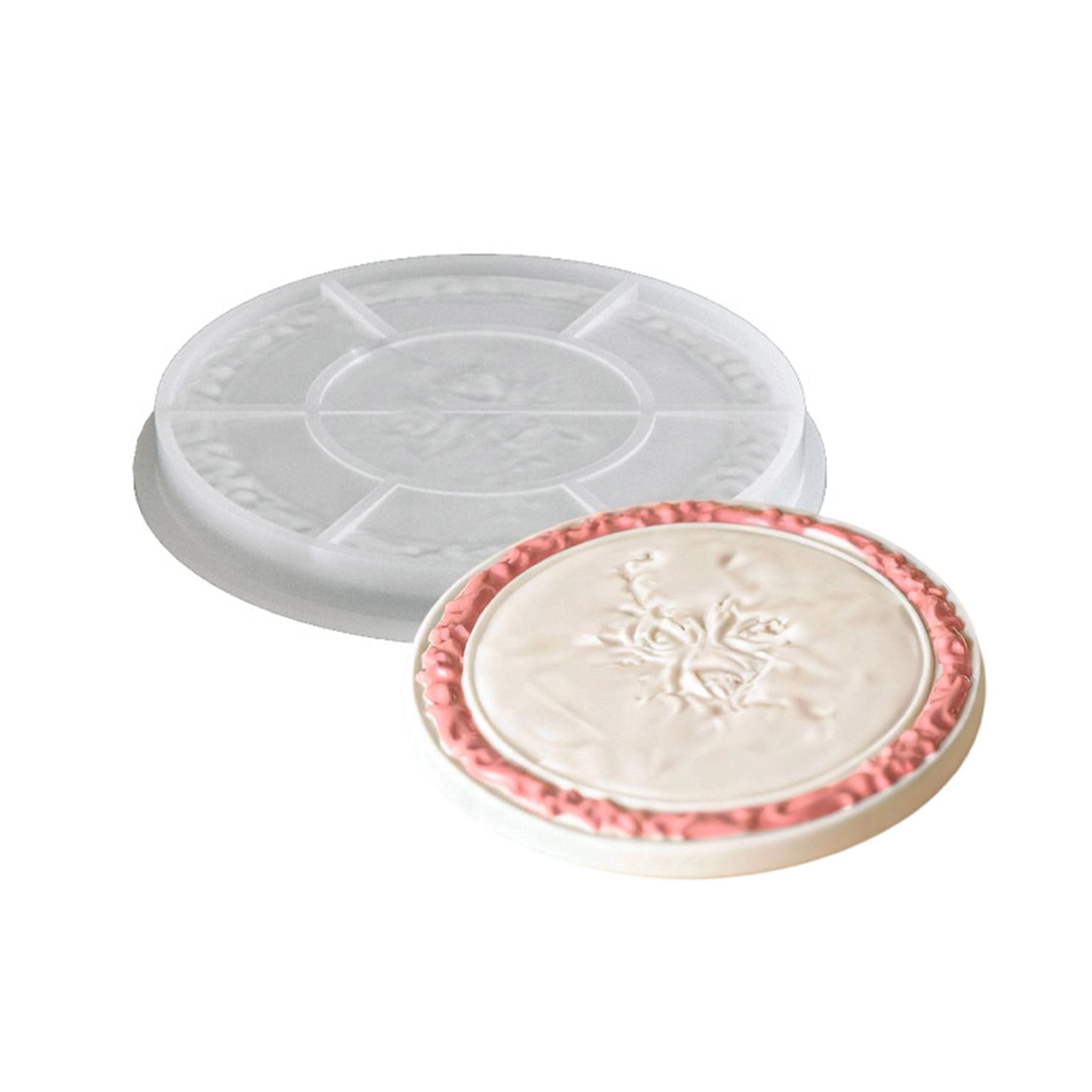 Flexible Silicone Craft Mold Round Floral Embossed Tray For Epoxy Resin ...