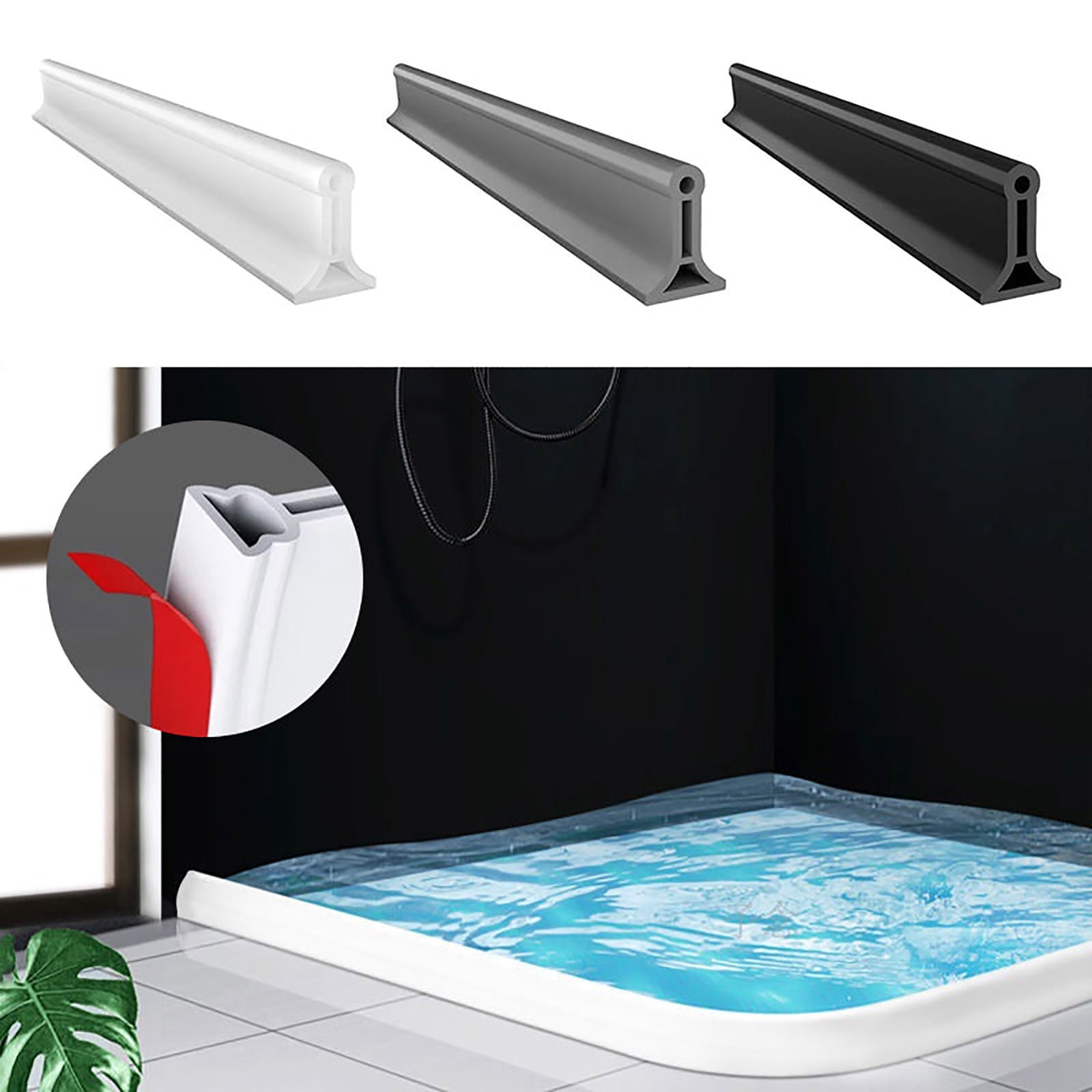 Flexible Silicone Water Retaining Strip for Shower and Bathroom, 1m or ...