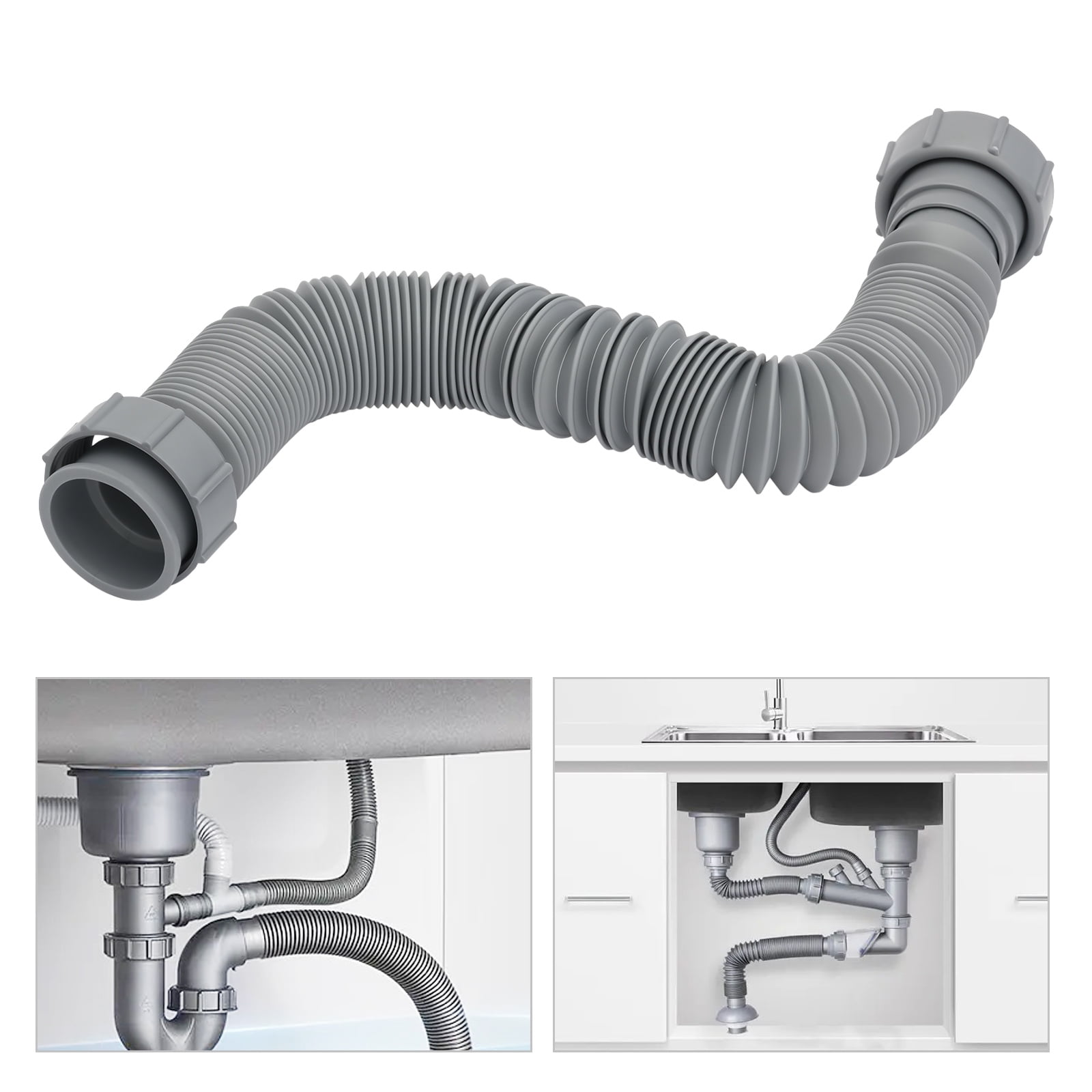 Flexible Sink Drain Pipe, 1-1/2 P-trap 11-29in with Adapter Expandable ...
