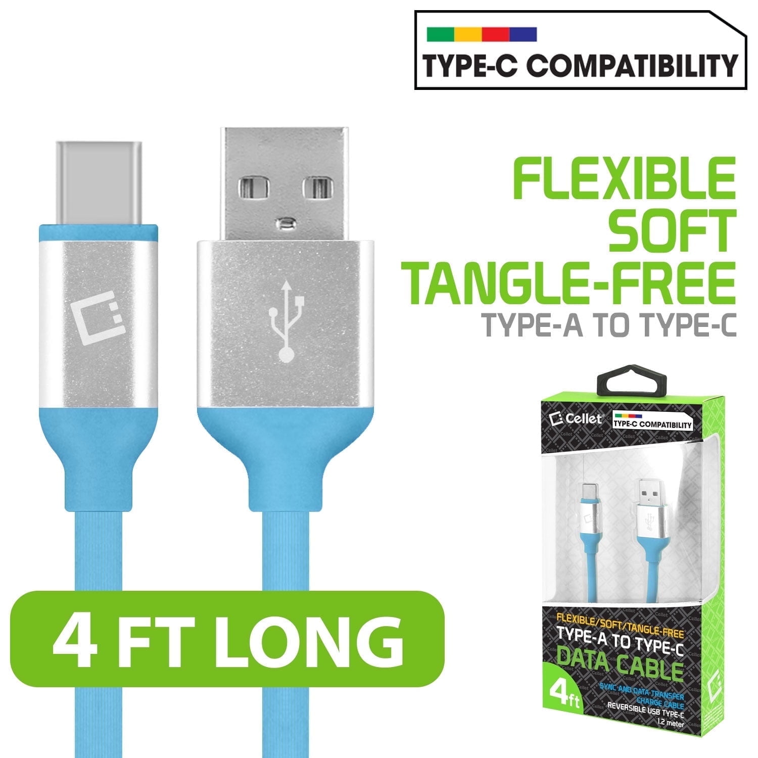 Flexible / Soft / Tangle-Free Type A to type C Data cable - by Cellet ...