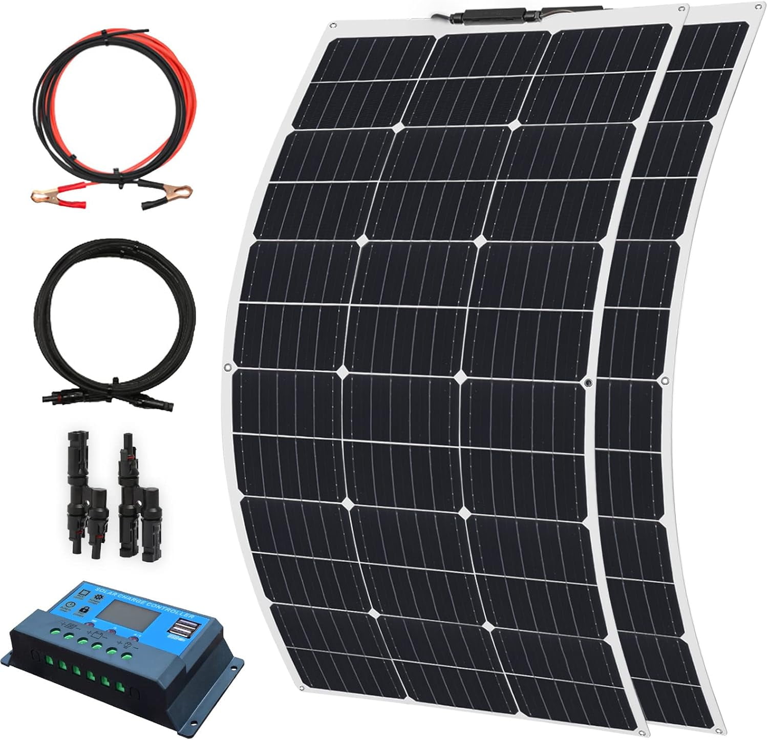 Flexible Solar Panel 200W 12V/24V Starter Kit, 2X100W Monocrystalline ...