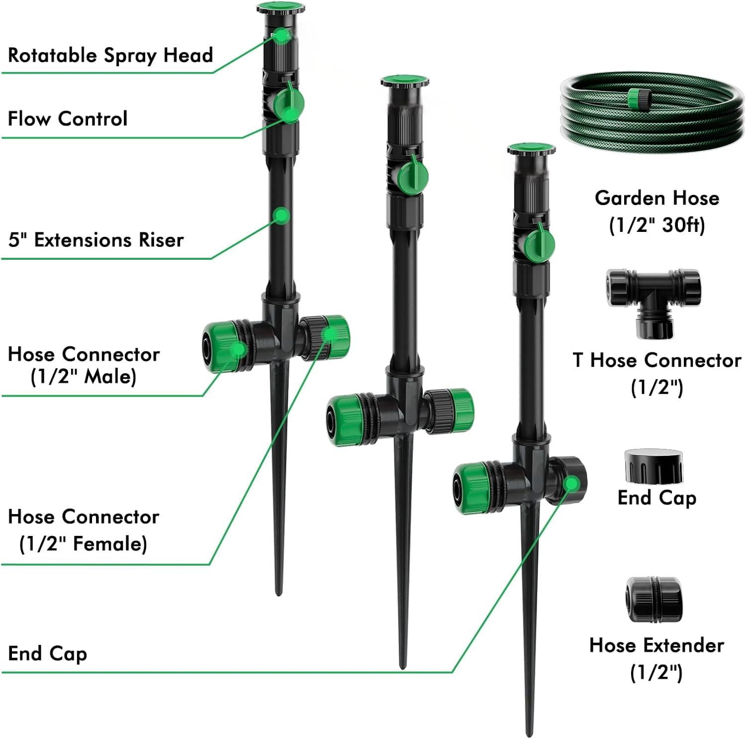 Flexible Sprinkler System with Metal Spike Base, Above Ground DIY ...