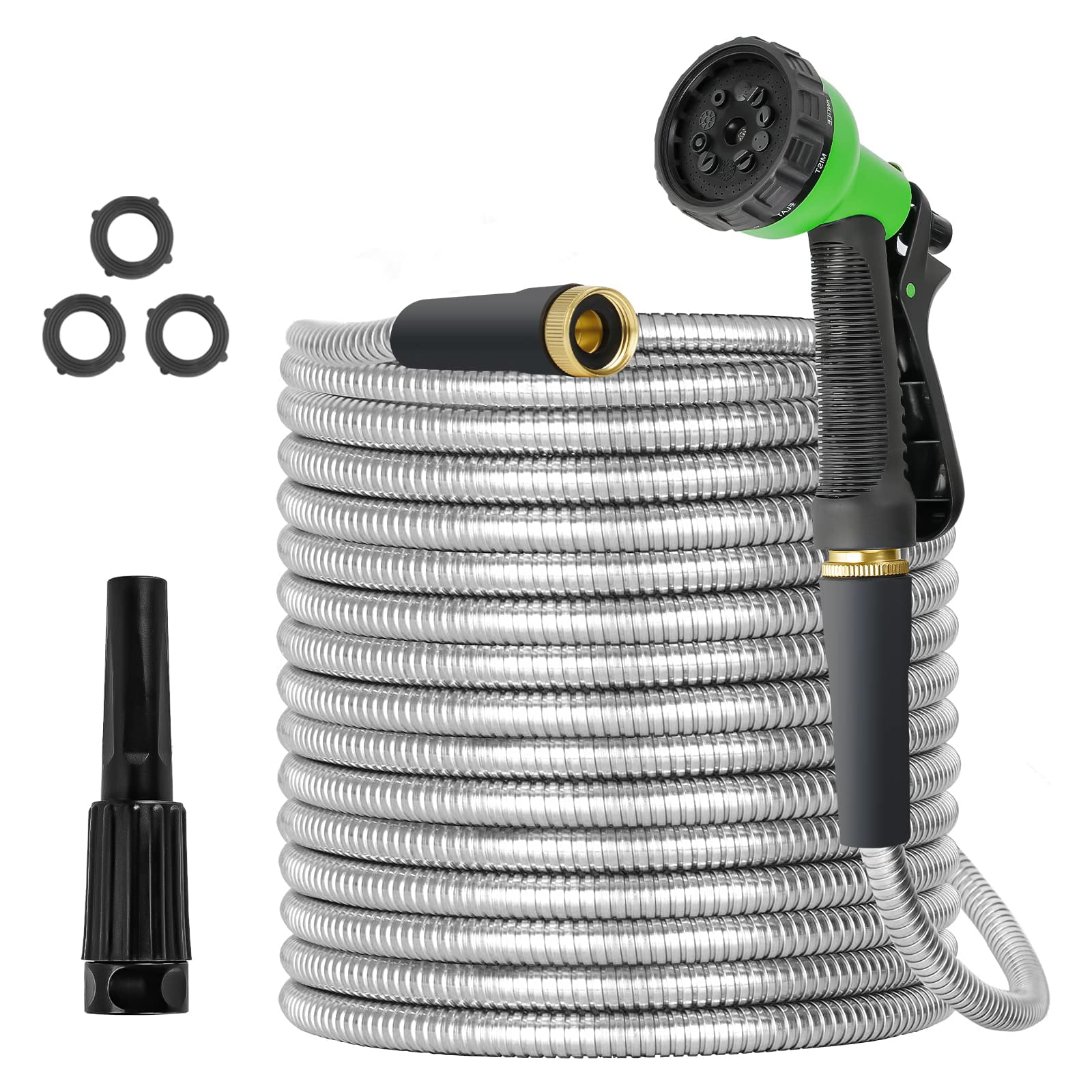 Flexible Stainless Steel Garden Hose, No-Kink & Rust Proof, Brass ...