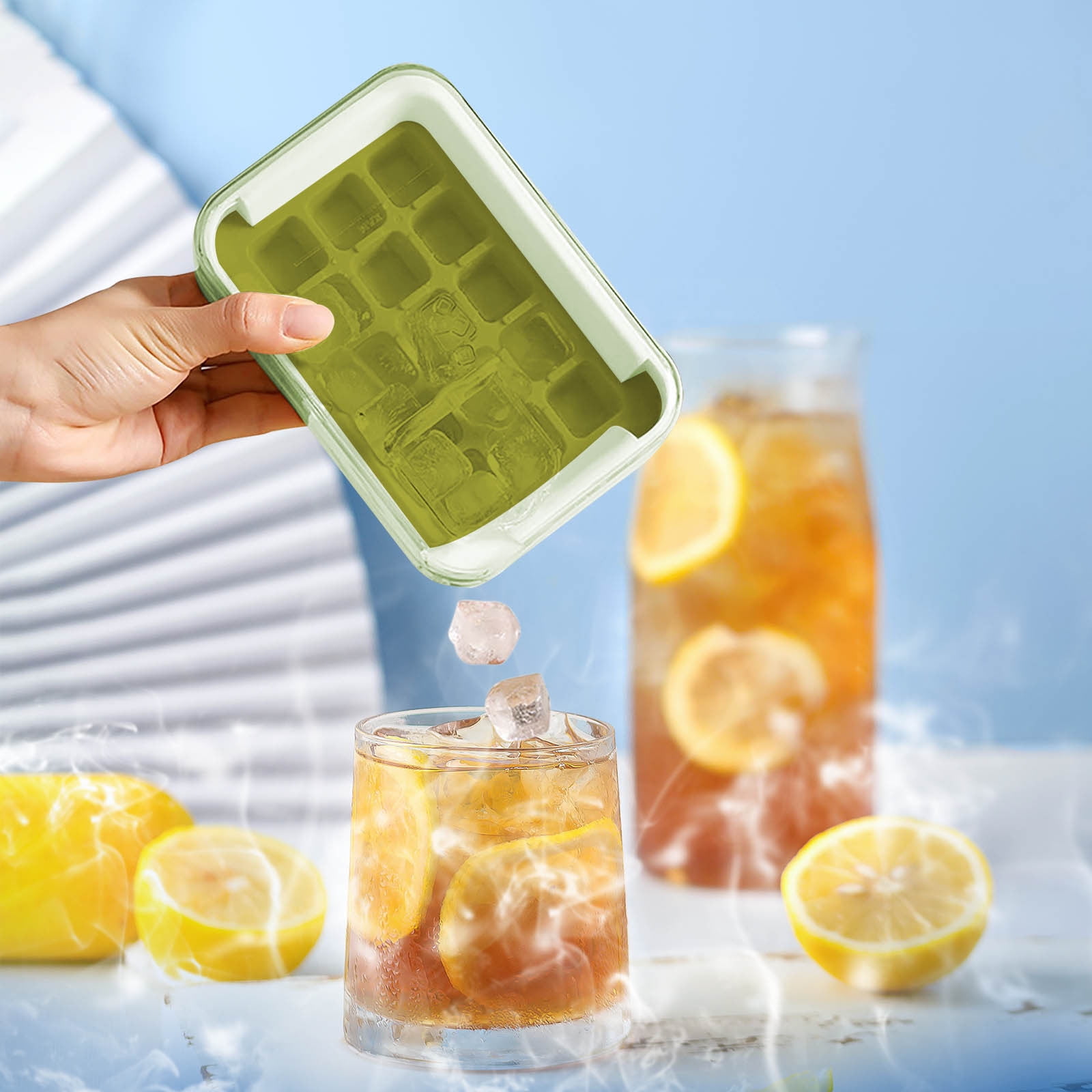 Flexible TPE Ice Cube Tray with Lid - Soft Rubber Homemade Ice Cream ...
